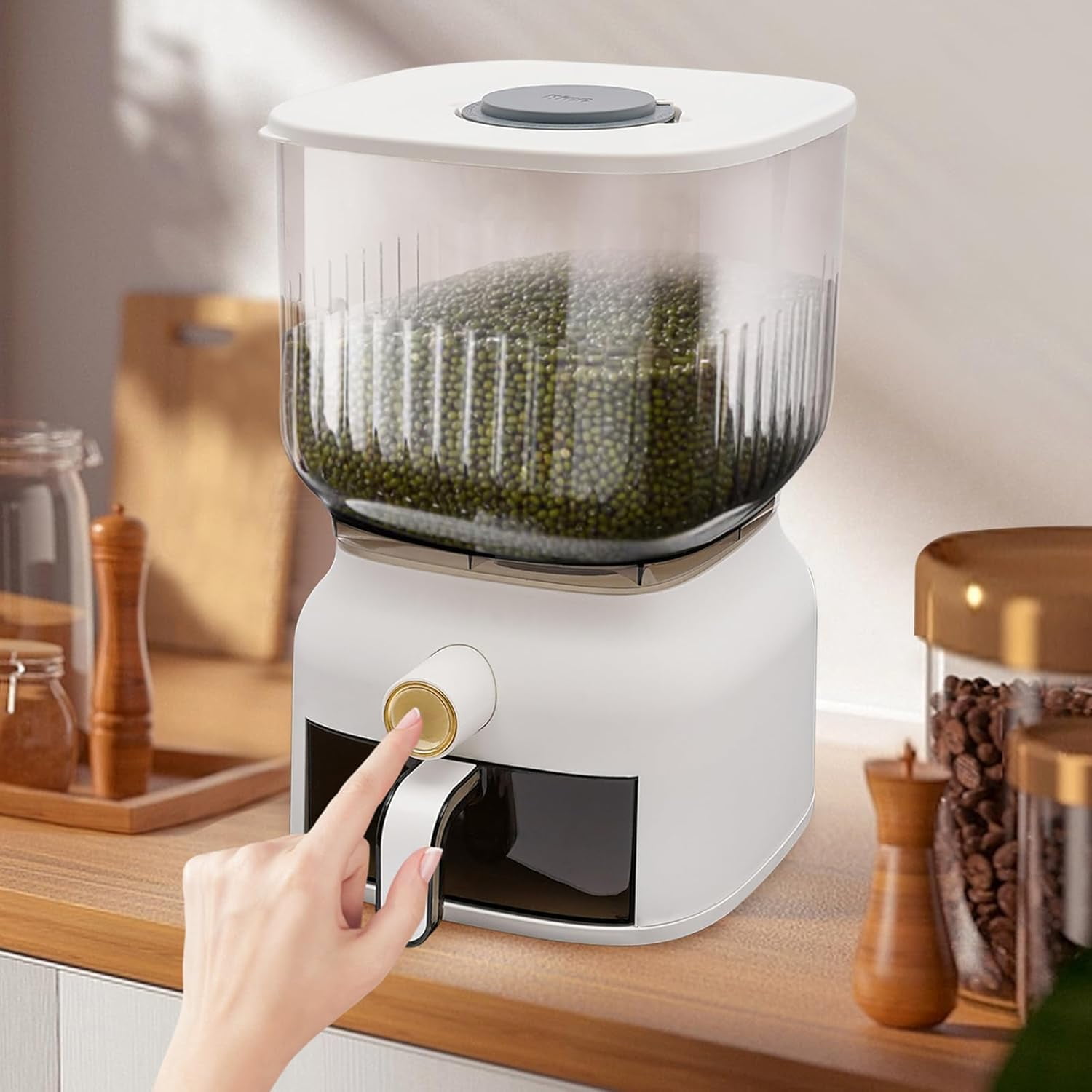 22lbs Rice Dispenser, Large Sealed Grain Storage Container with Rice ...