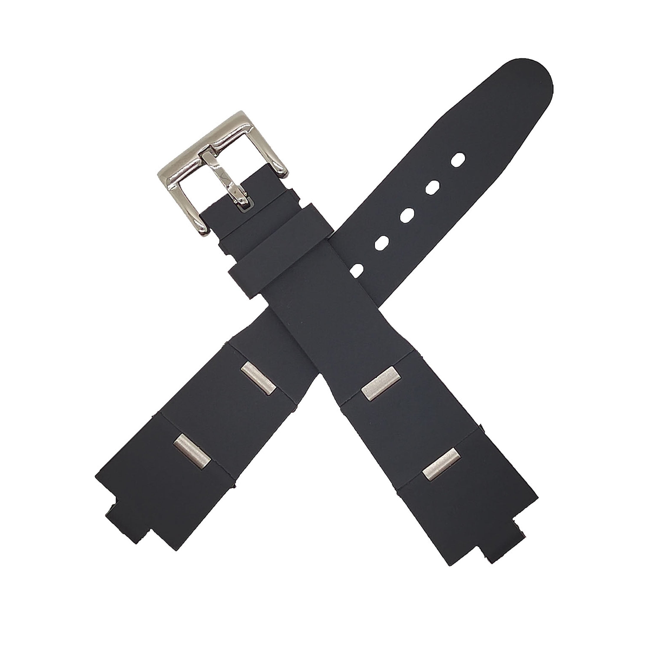 22mm Black Rubber Scuba Diver Watch Band Silver Buckle Convex Lug Width ...