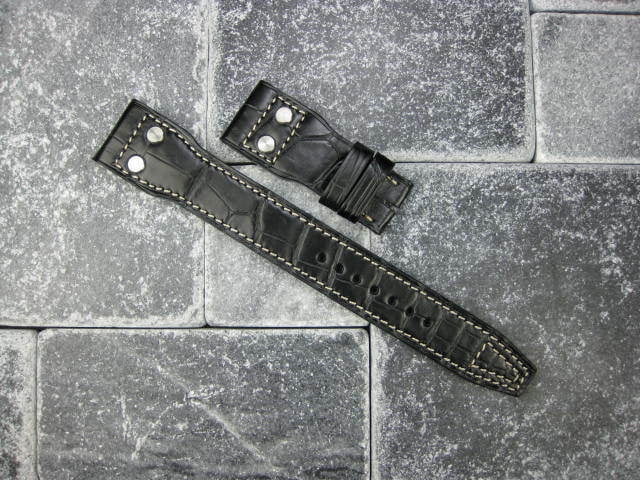22mm Genuine Alligator Skin Leather Rivet Strap Black Band IWC BIG ...