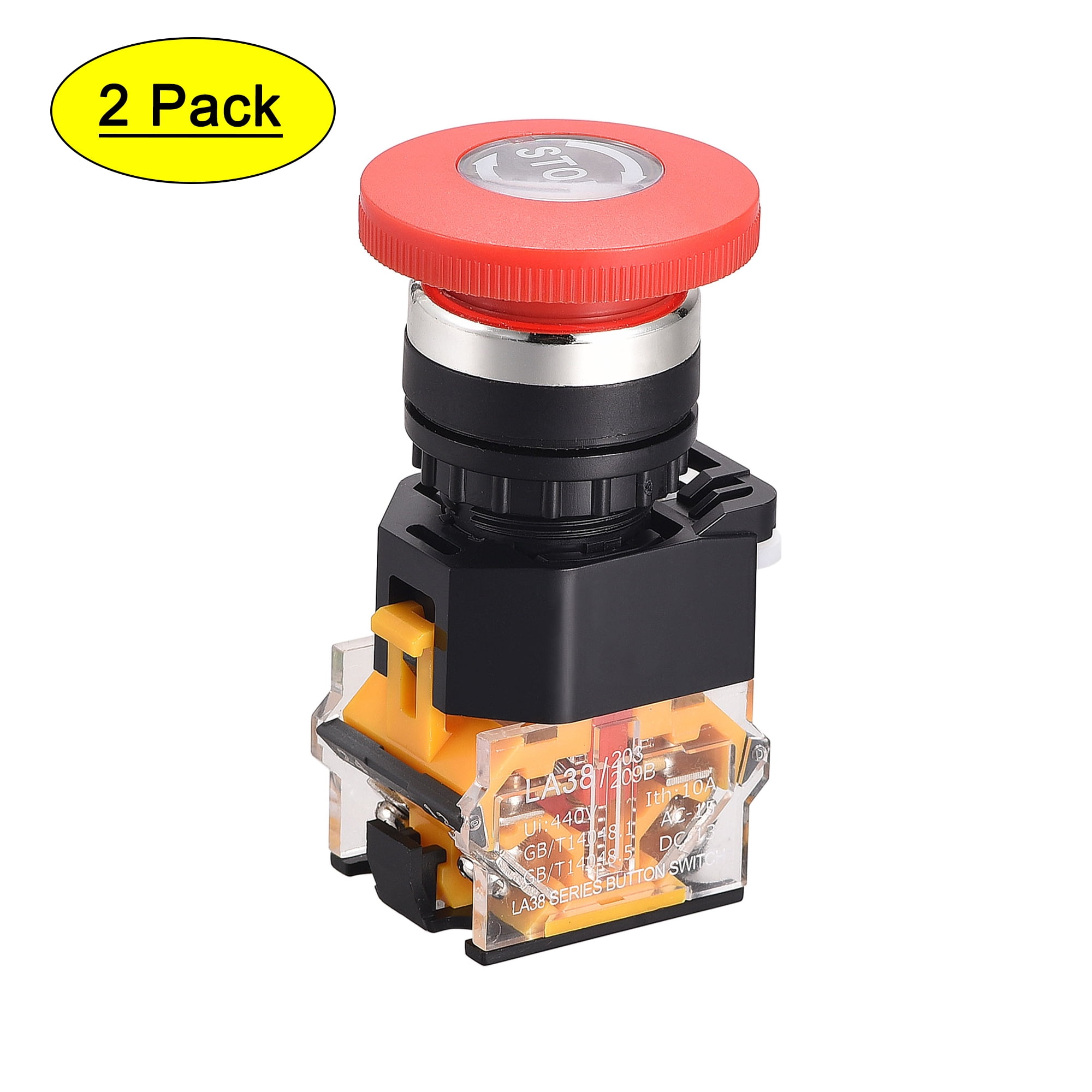 22mm Mounting Latching Stop Push Button Switch AC250V 10A 1NO 1NC, 2pcs - Walmart.com
