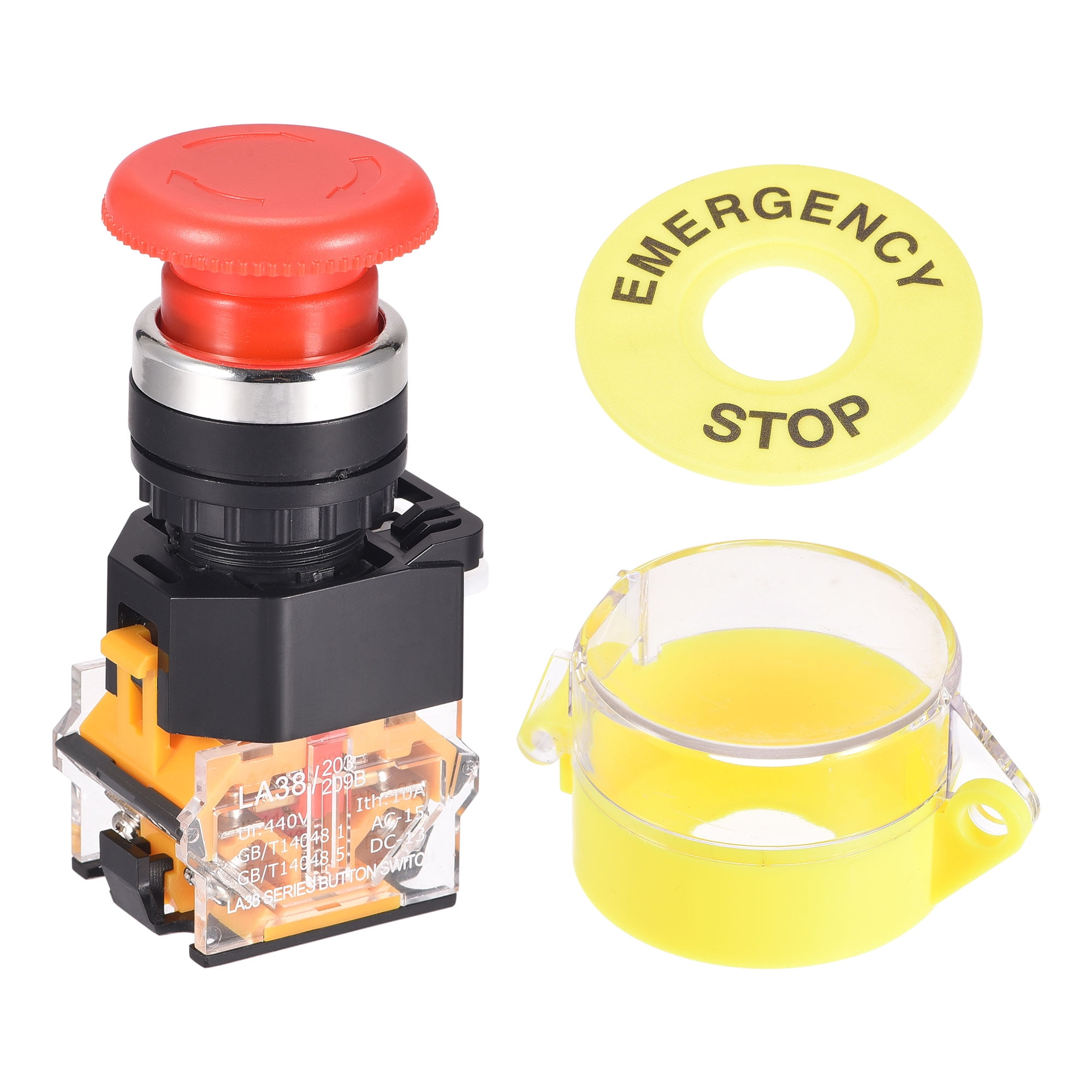 22mm Mounting Latching Stop Push Button Switch With Protective Cover ...