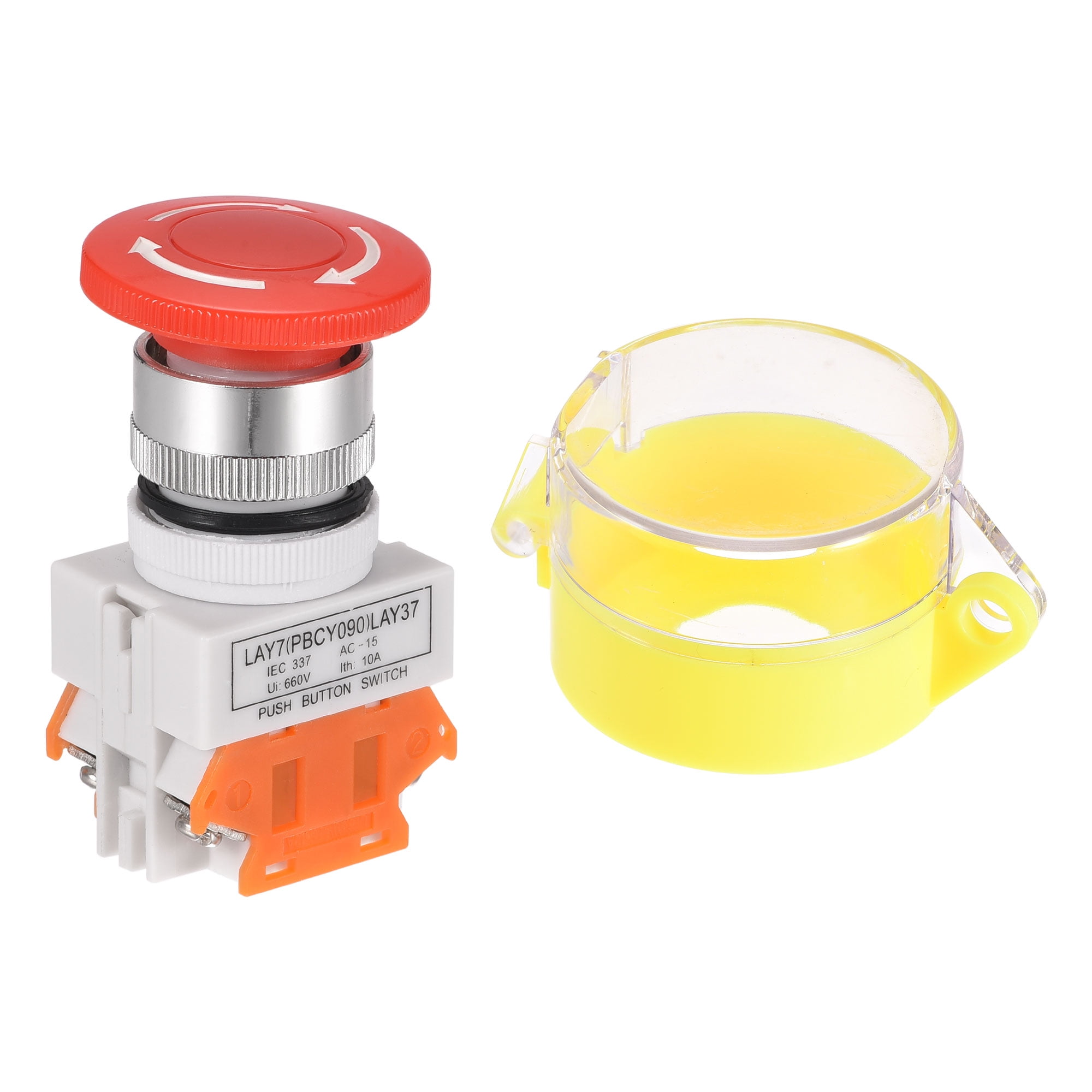 22mm Mounting Latching Stop Push Button Switch With Yellow Protective ...