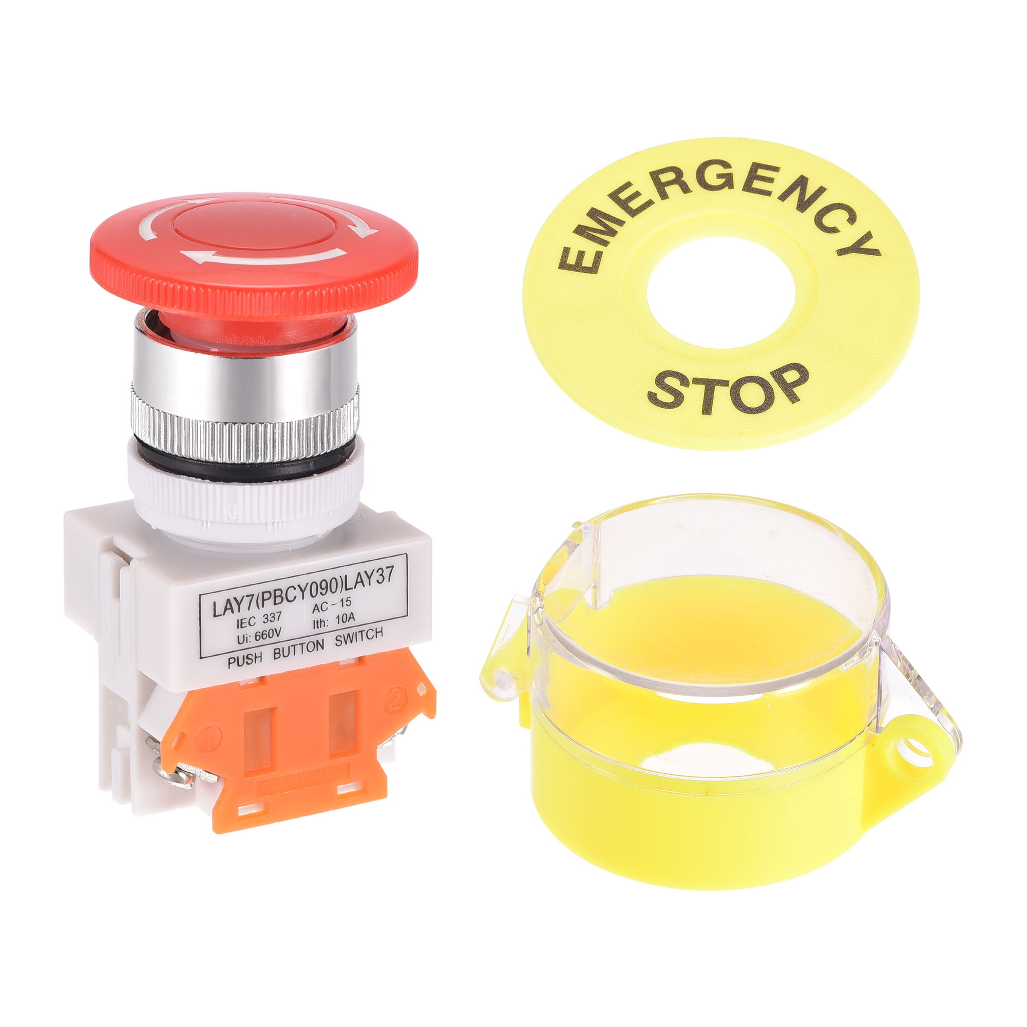 22mm Mounting Latching Stop Push Button Switch With Yellow Protective ...