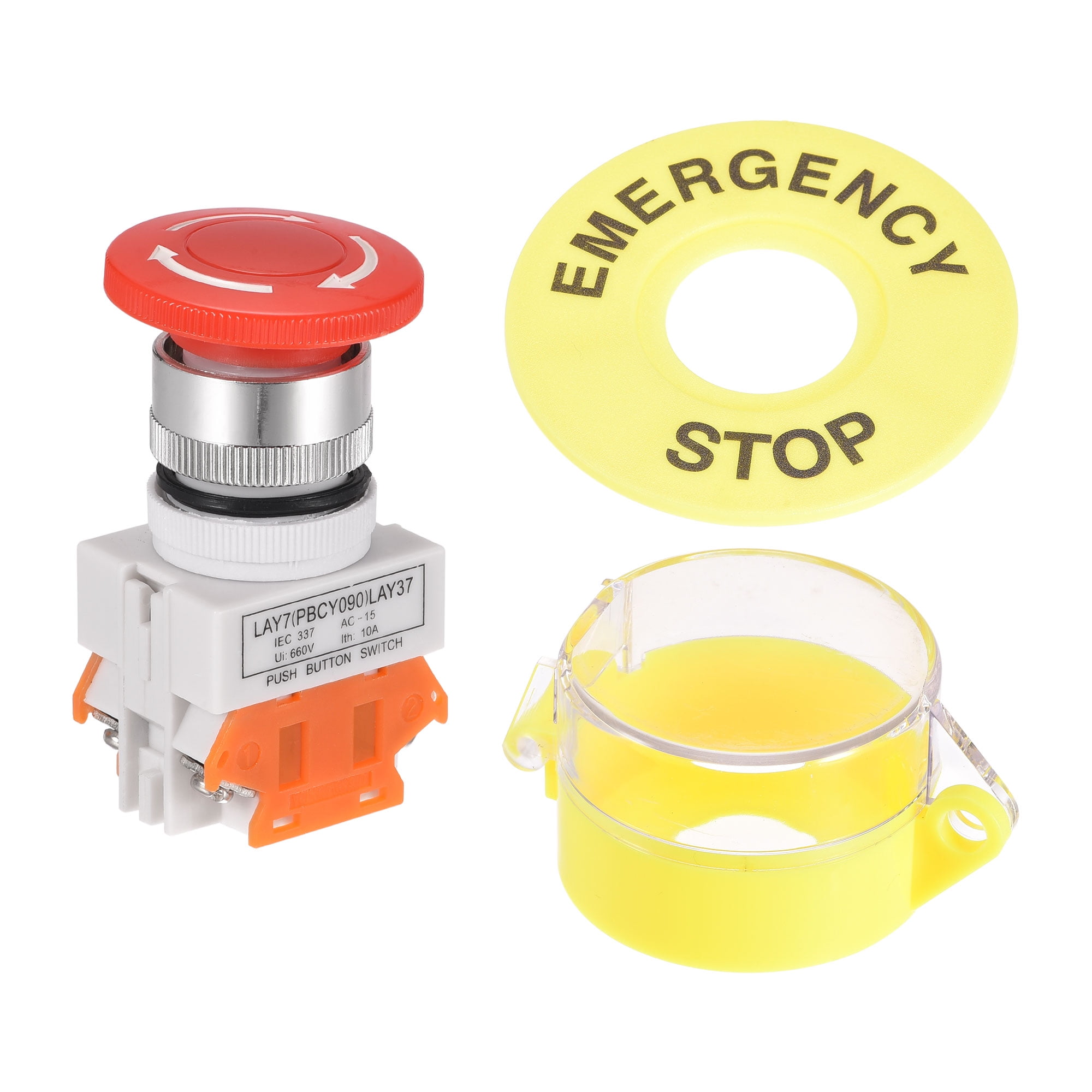 22mm Mounting Latching Stop Push Button Switch With Yellow Protective ...