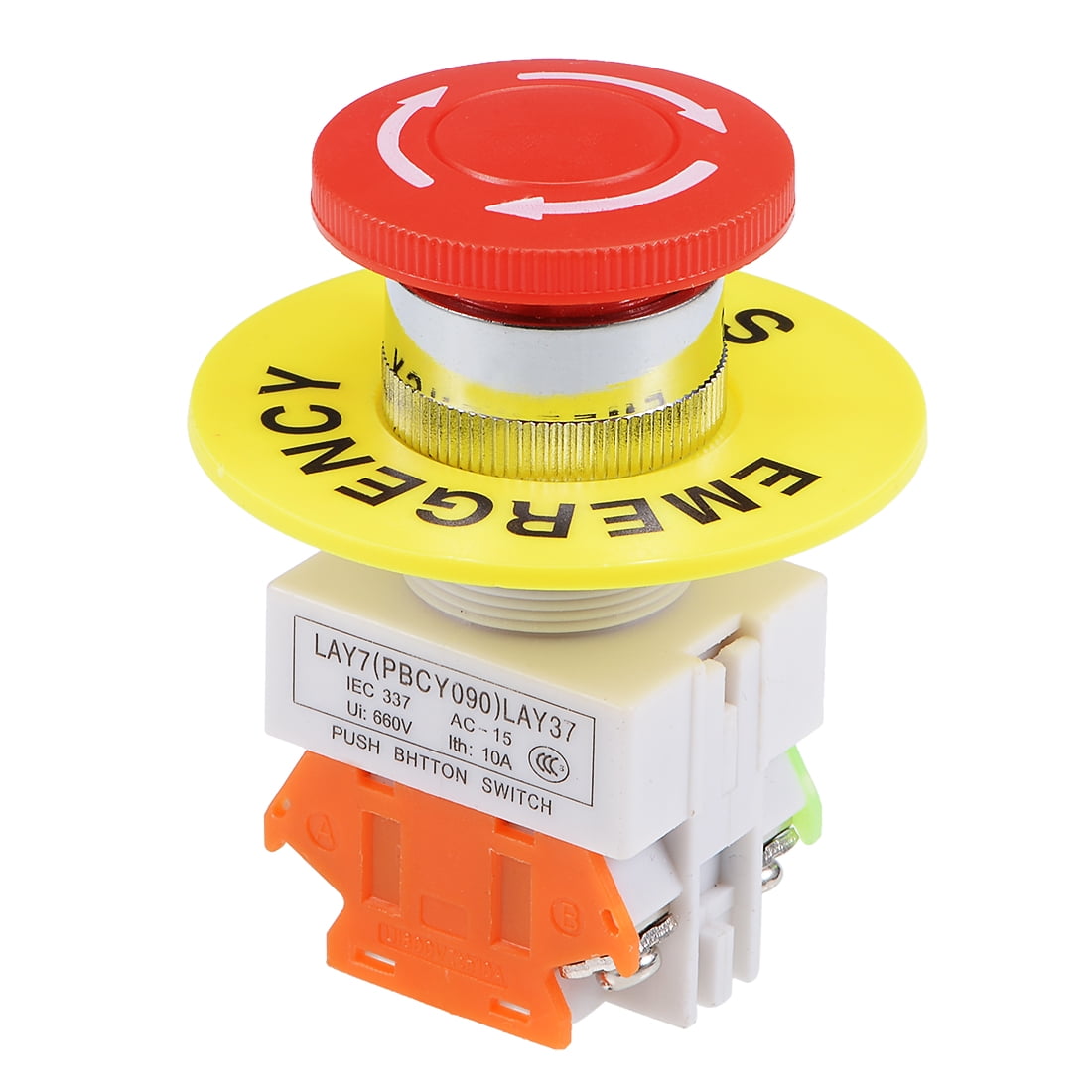 22mm Mushroom Latching Stop Push Button Switch W Stop Sign - Walmart.com