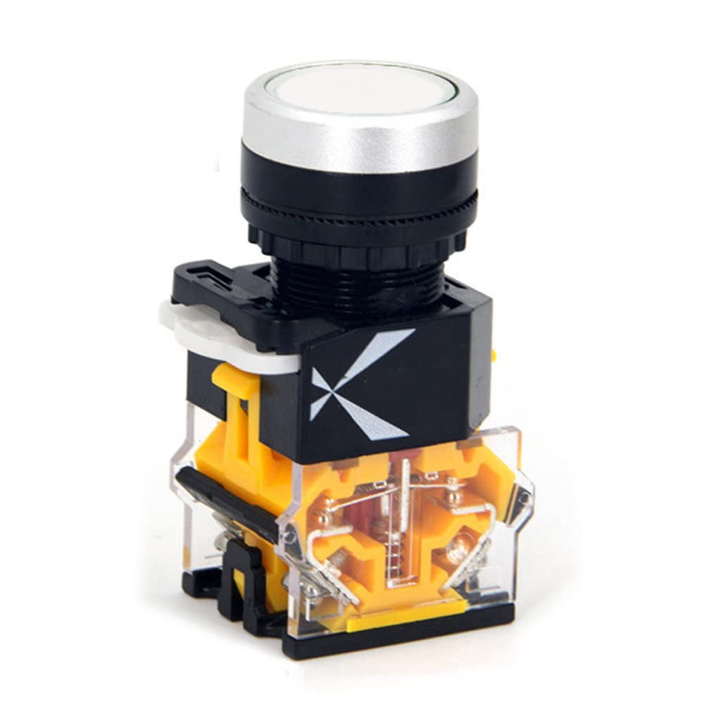 22mm NO+NC Start Stop DPST Latching Momentary Push Button Switch SelfLock 220V LA38-11T White ...