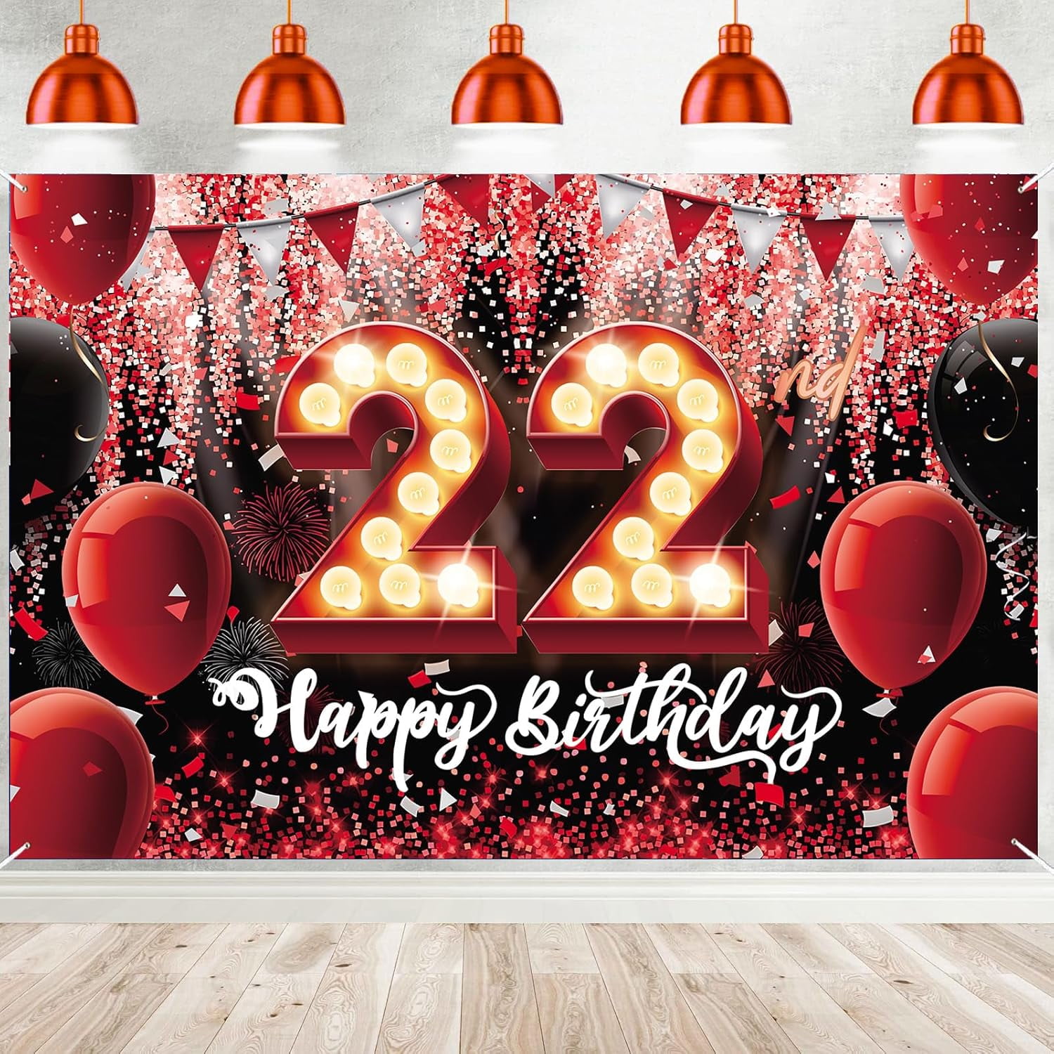 22nd Happy Birthday Banner Red Glitter Sequin Balloon Banner Backdrop ...