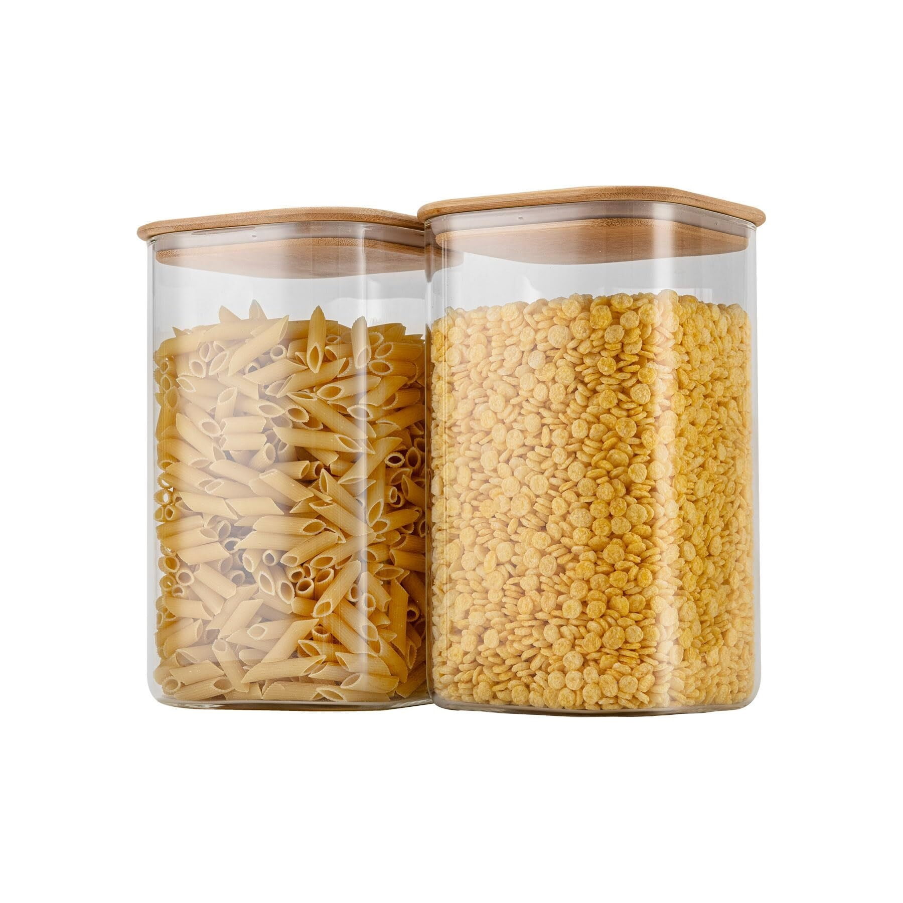 22oz 41oz Airtight Glass Square Storage Canister with Bamboo Lid Set of ...