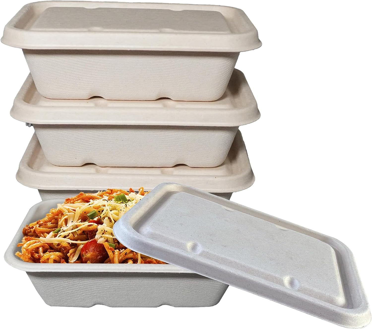 22oz Disposable Bowls with Fiber Lids - Rectangular Compostable ...