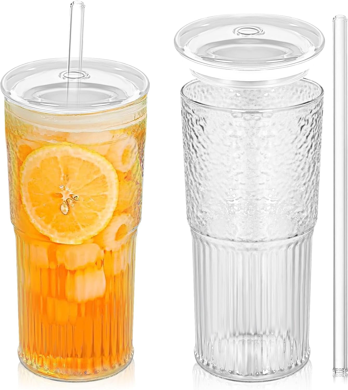 22oz Glass Cups with Lids and Straws, High Borosilicate Drinking ...