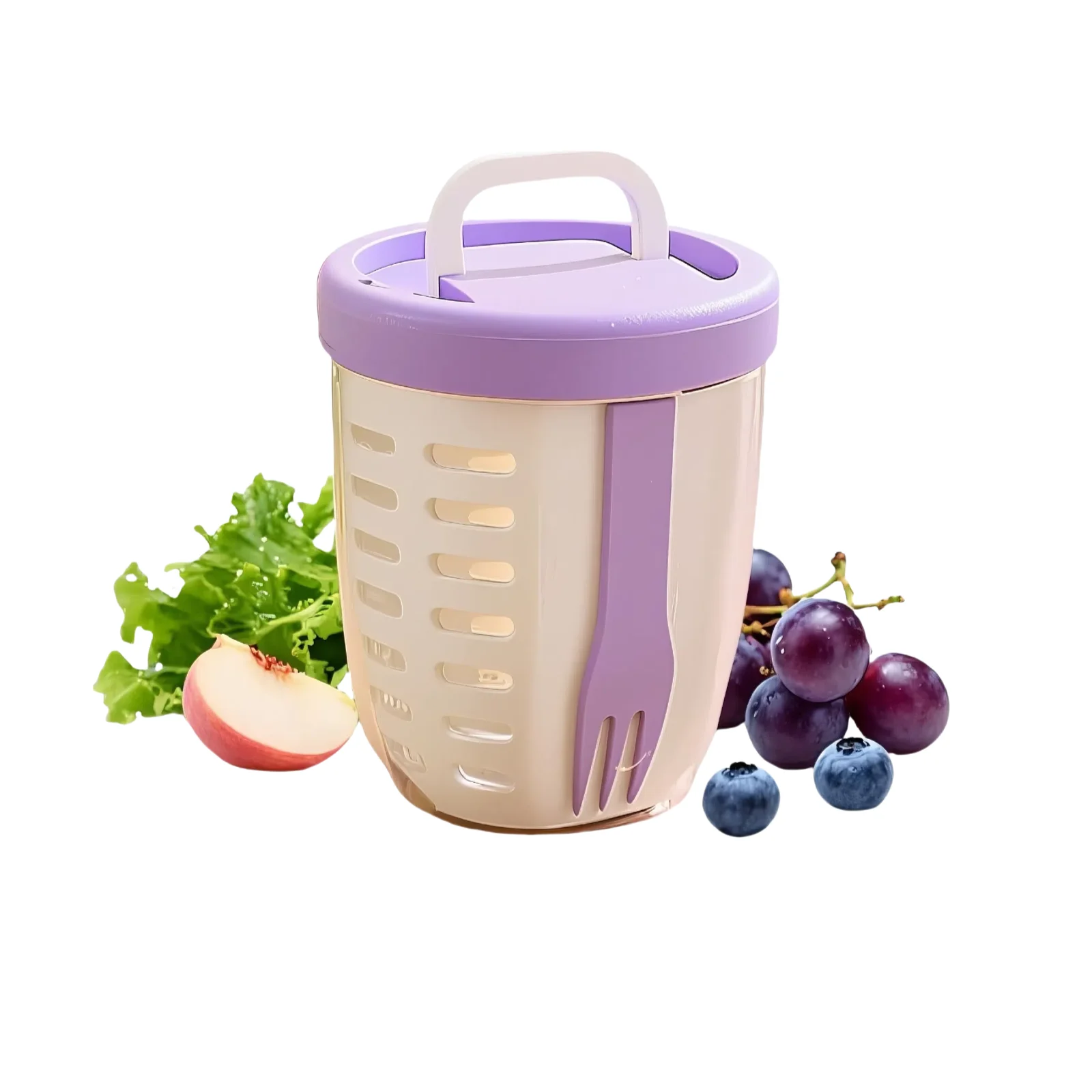 22oz Leakproof Fruit Salad Cup with Fork, Double-Layer Drainage ...