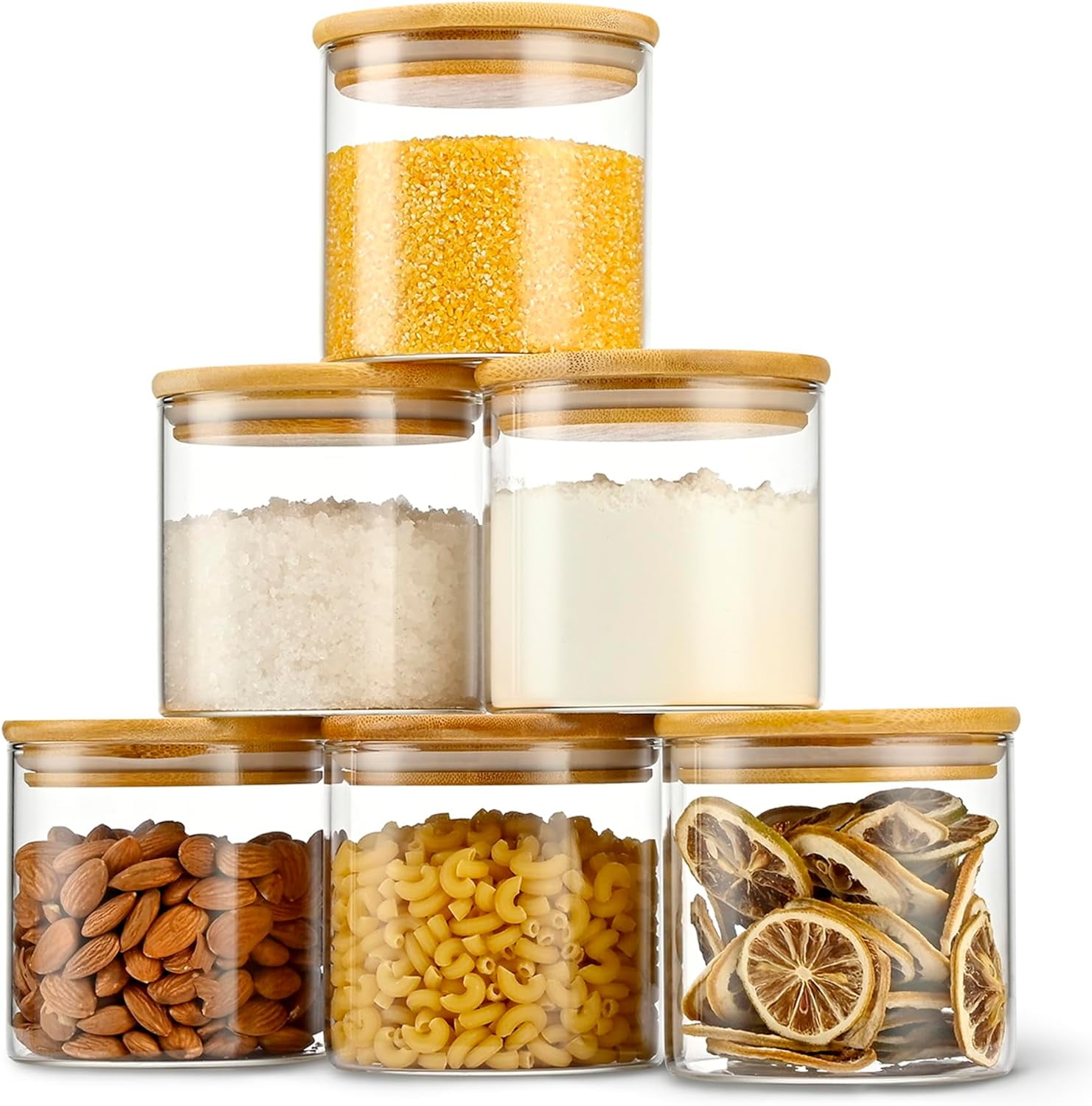 22oz Straight cylindrical Airtight Storage Jars with Bamboo Lid Set of ...