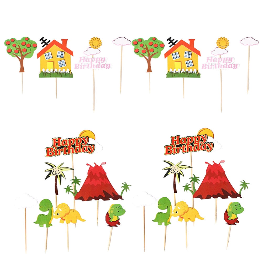 22pcs Dinosaur Cake Toppers Cartoon House Cake Decoration Cupcake Pick ...