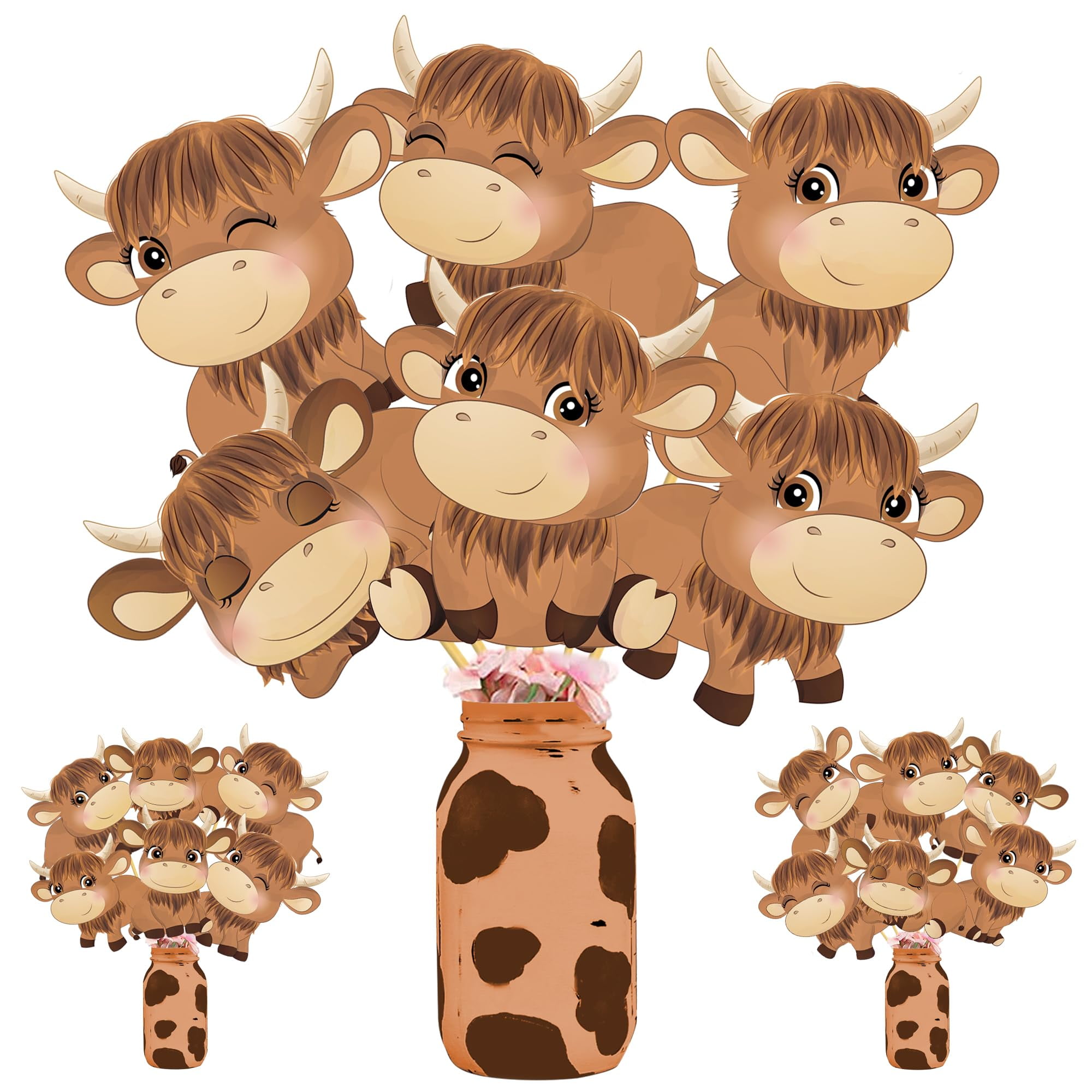 22pcs Highland Cow Centerpiece Sticks Highland Cow Party Farm Animal ...