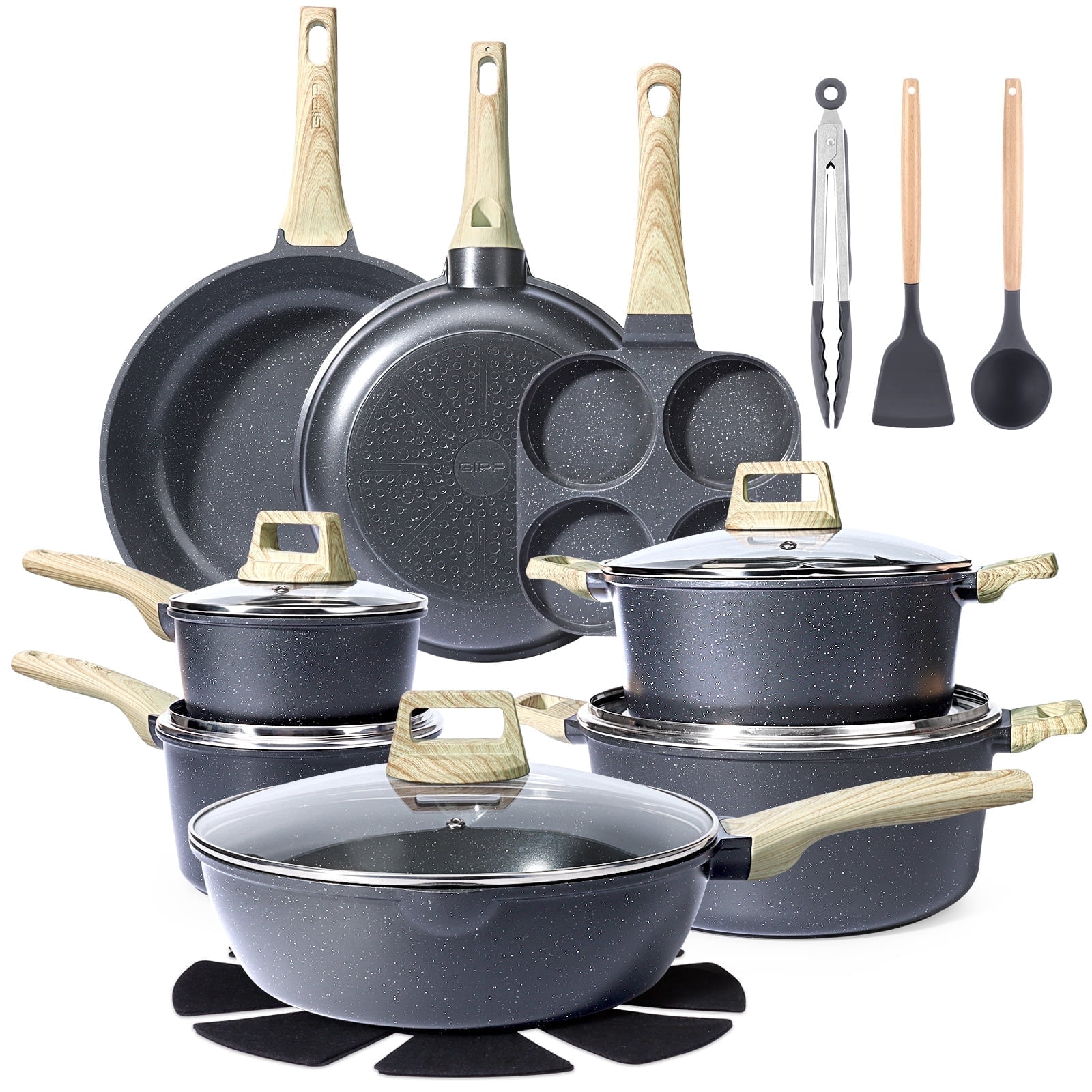 GiPP 22pcs Kitchen Cookware Sets, Ceramic Nonstick Pots and Pans Set ...