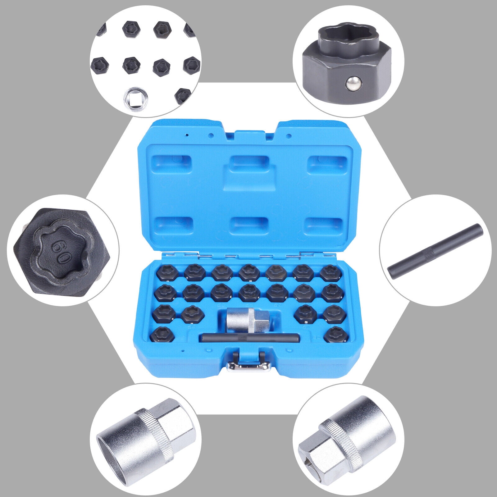22pcs Universal Locking Lug Nut Master Key Set Wheel Lock Removal Tool ...