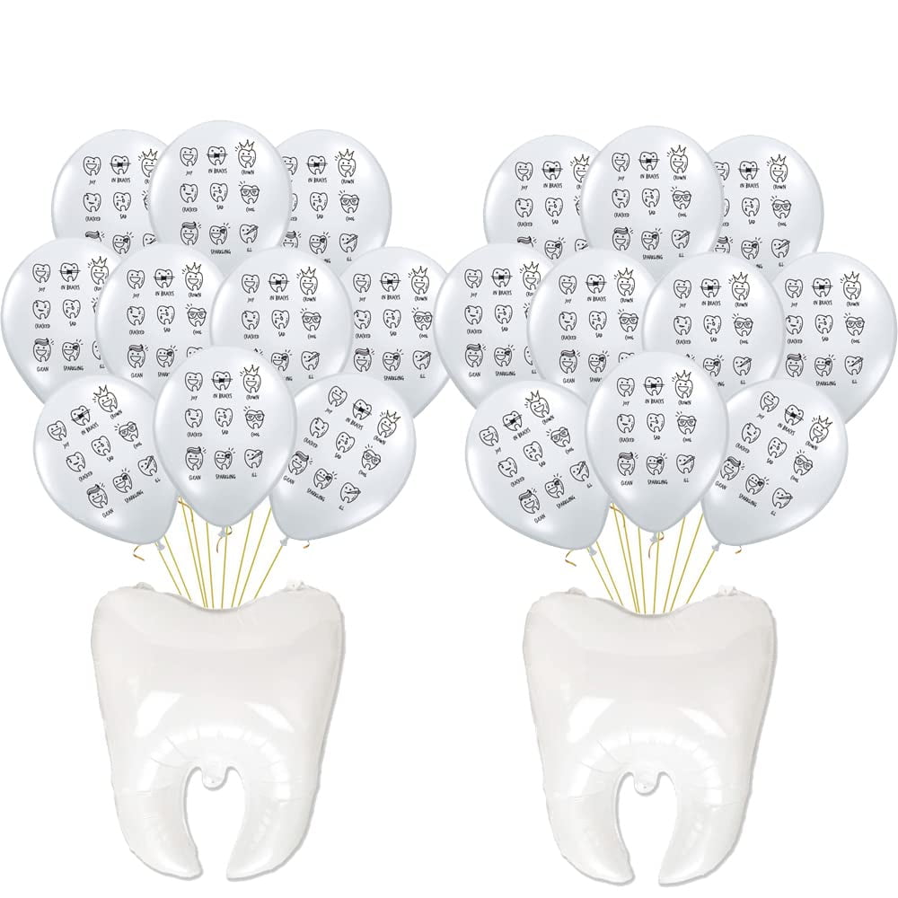 22pcs White Tooth Party AIF4 Balloons - Teeth Themed Birthday Baby ...