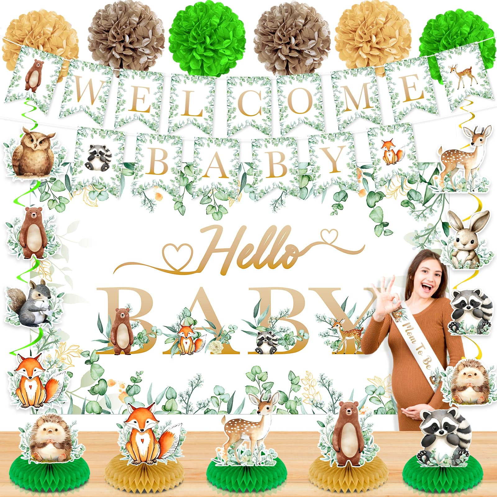 22pcs Woodland Baby Shower Decorations Forest Safari Animal Welcome ...