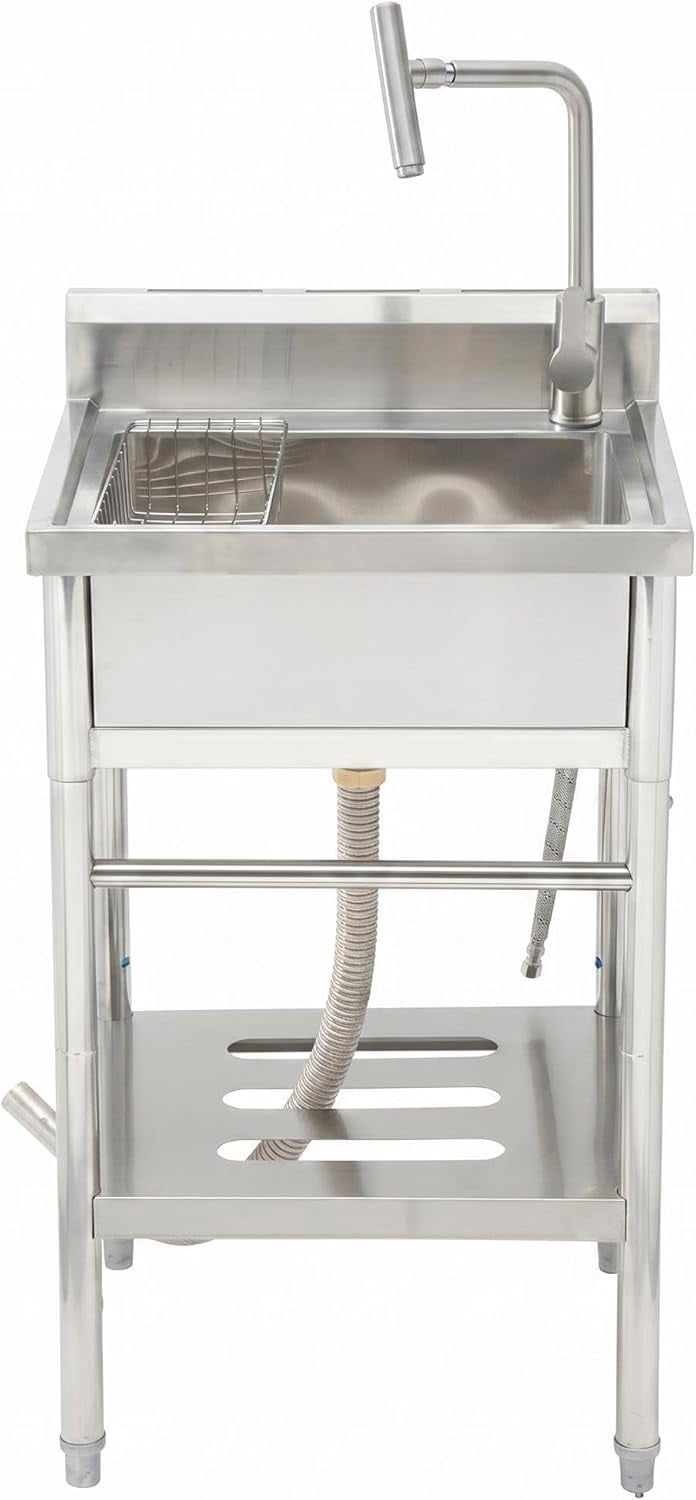 22x20x39 In Freestanding Stainless Steel Utility Sink with Pull-Out Hot ...