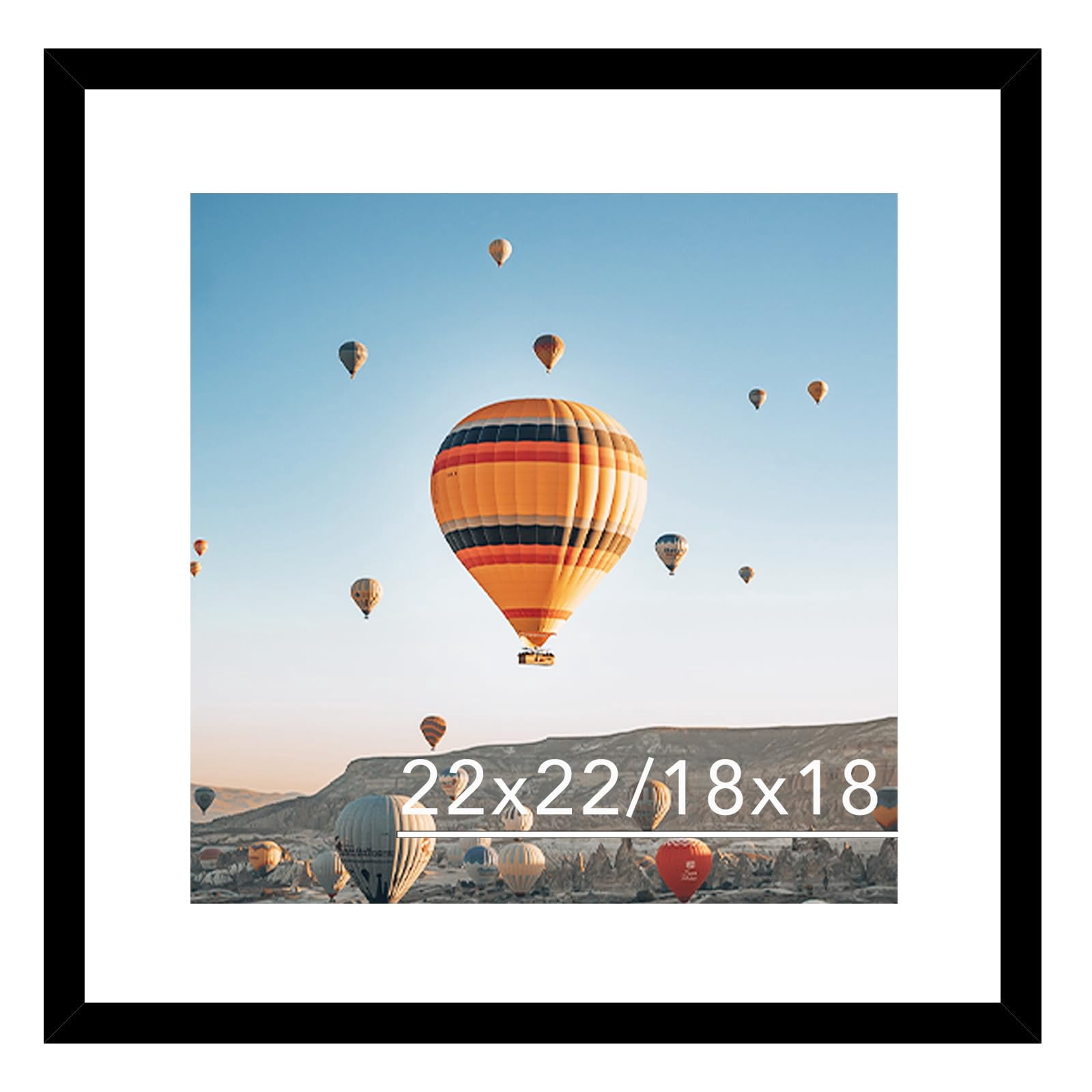 22x22 Black Picture Frame with 18x18 Mat, Wall Hanging Photo Frame for ...