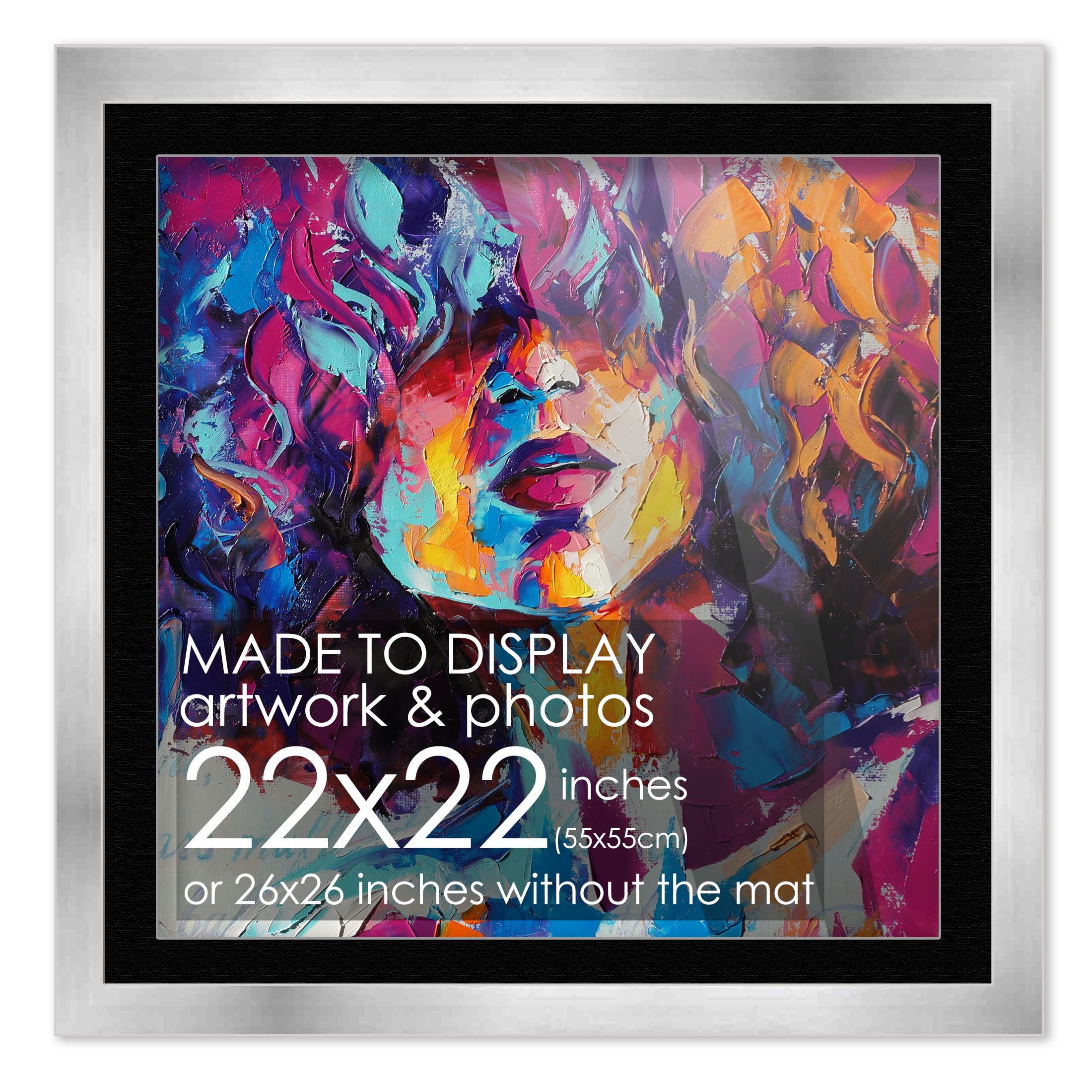 22x22 Frame Silver Matted for 22x22 Picture or 26x26 Art Poster Without ...