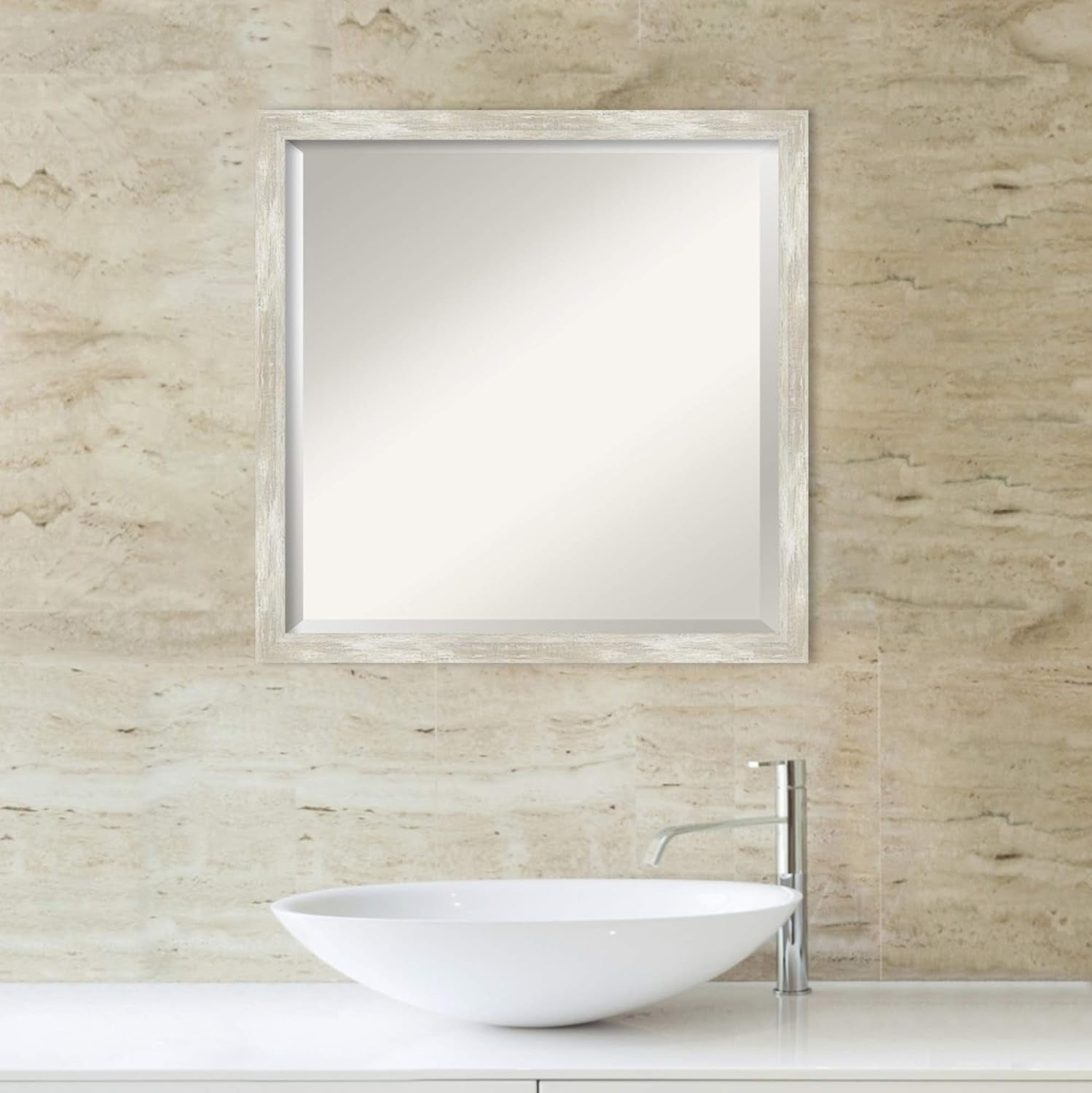 22x22 inches Crackled Metallic Narrow Square Vanity Mirror, Silver ...