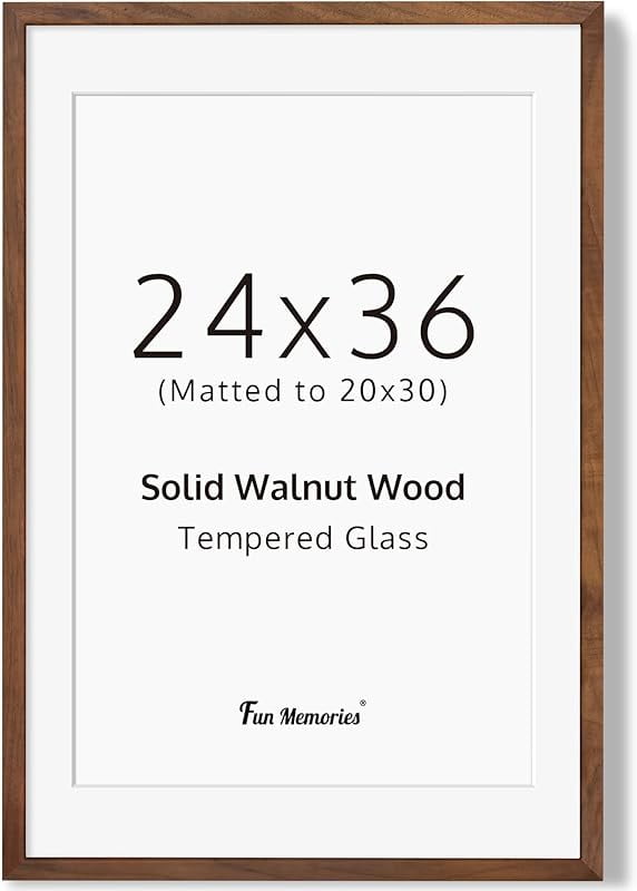 22x28 Picture Frame, 22 x 28 Poster Frame, Solid Walnut Wood & Tempered ...