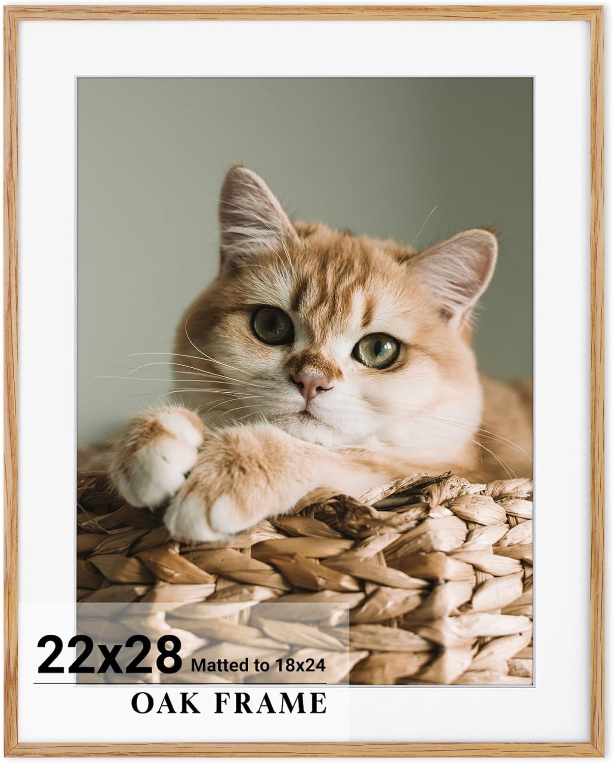 22x28 Picture Frame for wall, Premium Solid Oak Wood Poster Frames Mat ...