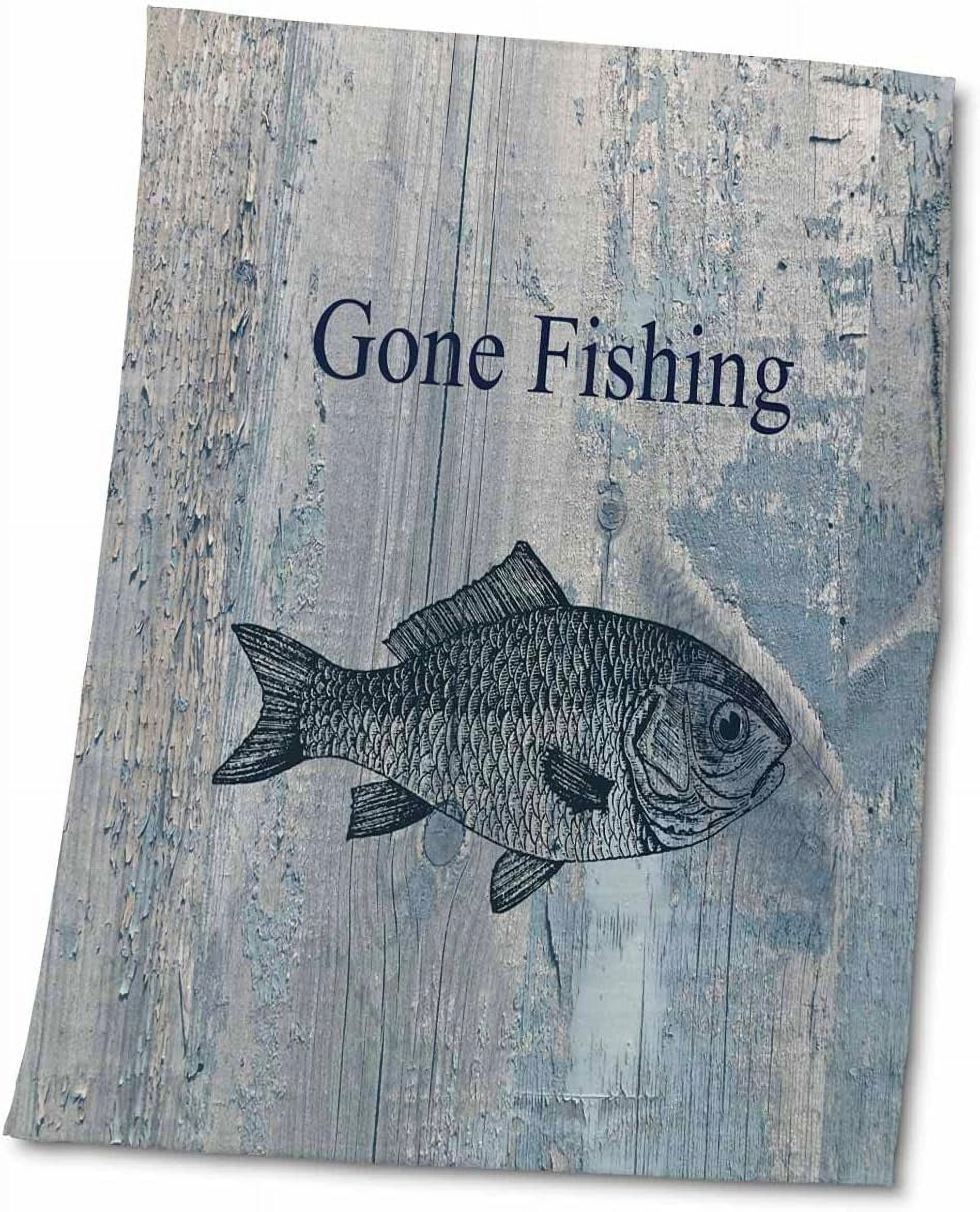 22x30 Bath Hand Pool Towel - Gone Fishing White wash Wood Look Beach Theme Art PS Beach ...