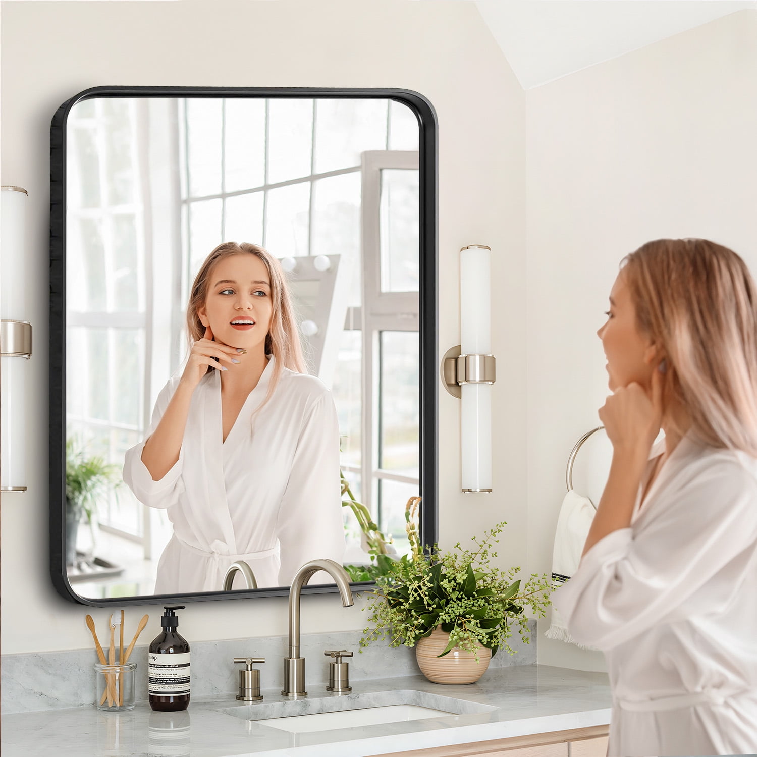 22x30 Inch Bathroom Mirror Large Rectangle Vanity Framed Mirror for ...