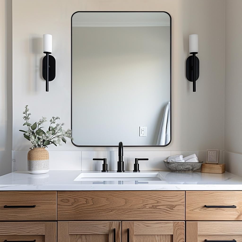 22x30 Inch Matte Black Bathroom Mirror for Wall, Aluminum Alloy ...