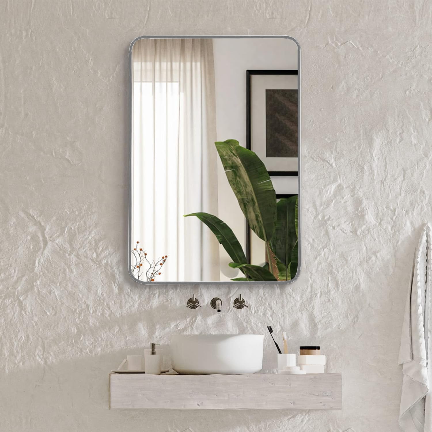 22x30 Inch Silver Metal Framed Rectangular Bathrrom Mirror for Wall ...
