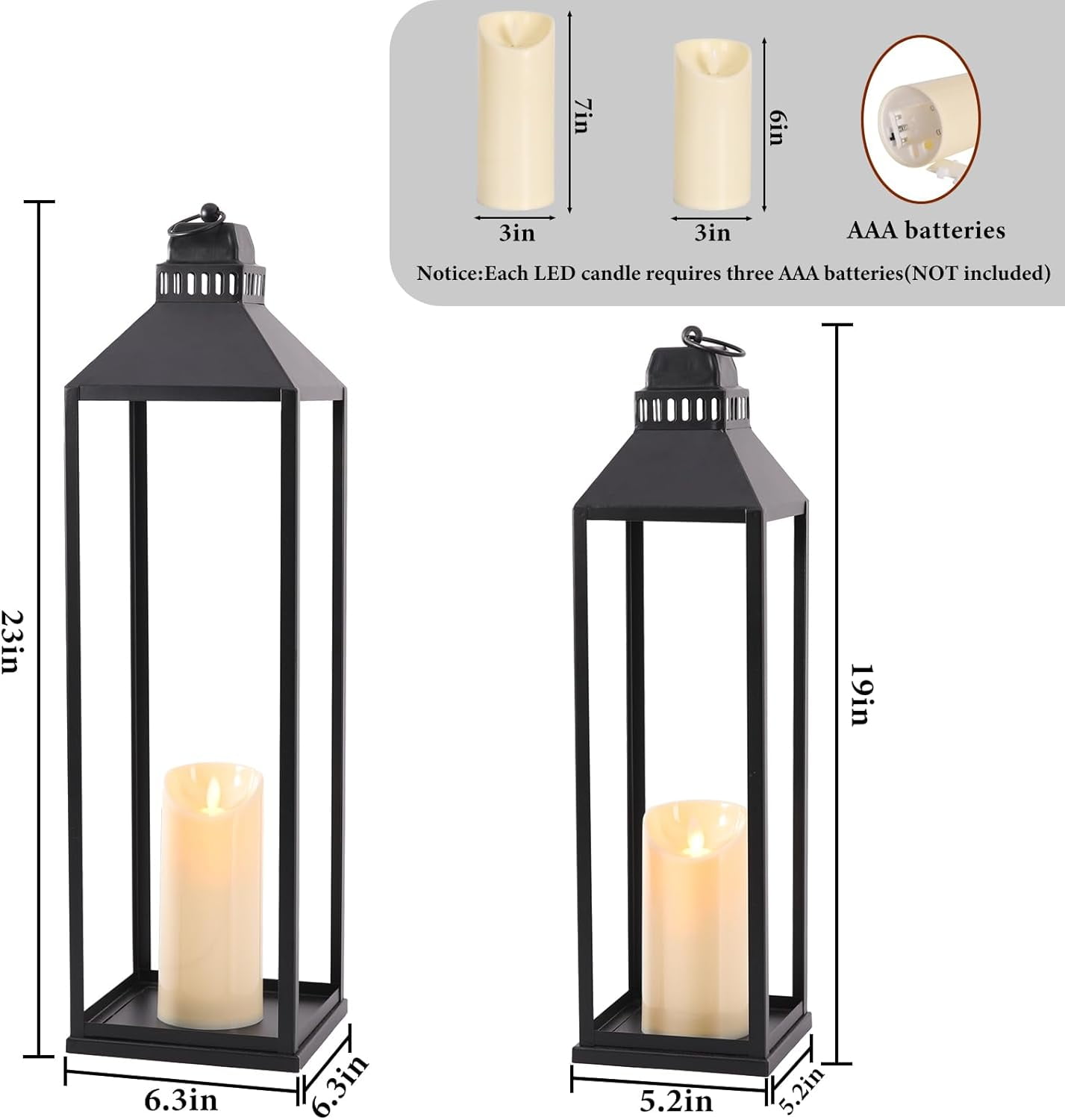 23" 19" Large Lanterns Decorative Outdoor Indoor, Set of 2 Modern ...