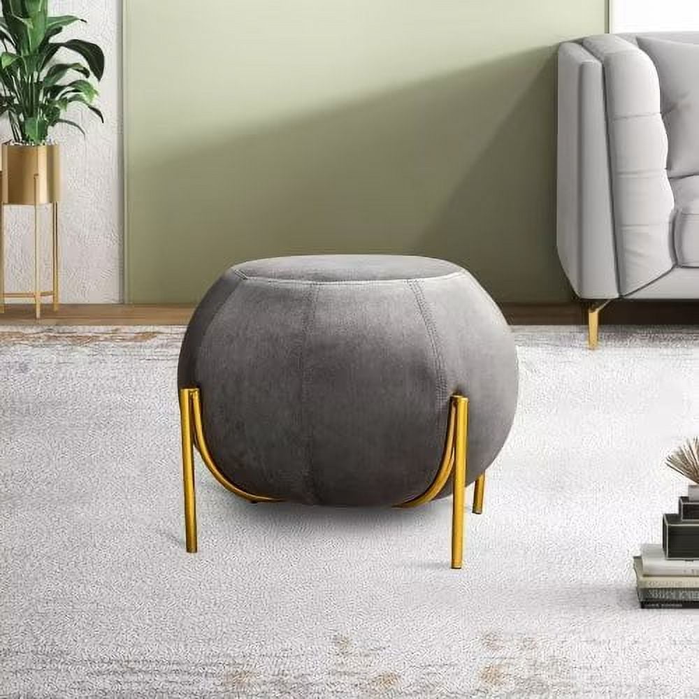 23.2" Wide Drum-Shaped Ottoman, Upholstered Velvet Ottoman with Gold ...