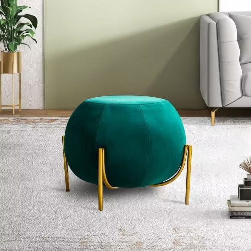23.2" Wide Drum-Shaped Ottoman, Upholstered Velvet Ottoman with Gold ...