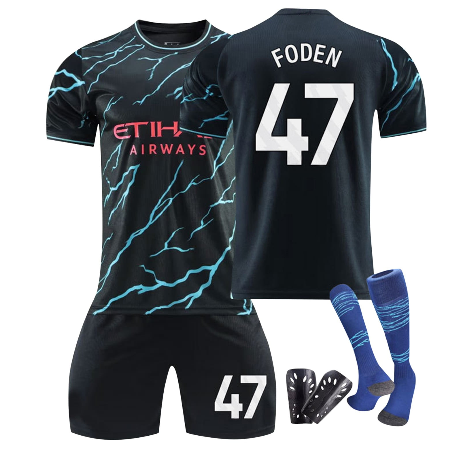 Cmuxi 23-24 Man City Away Match Jersey Set (4-Piece), Featuring #47 ...