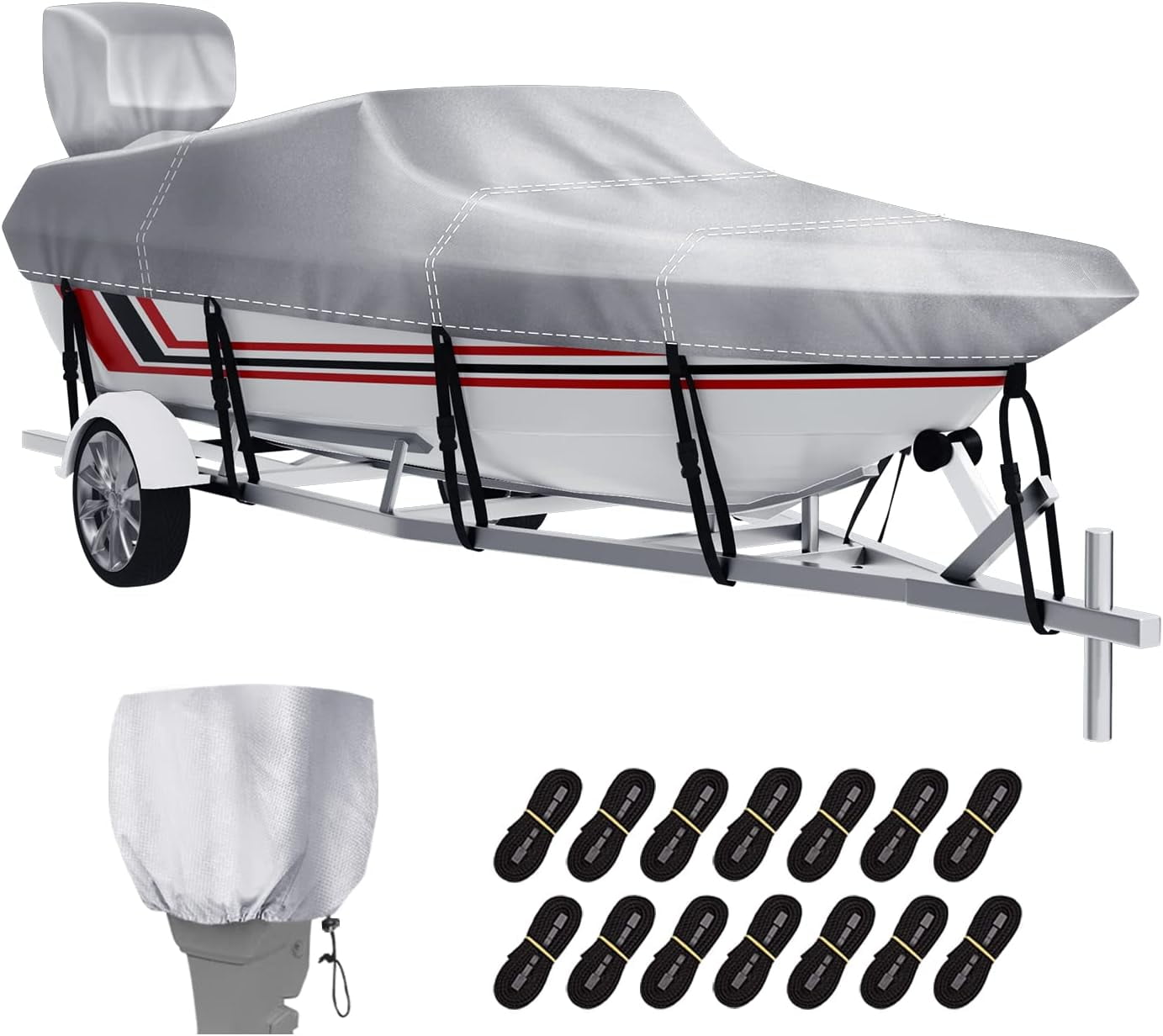 23-24ft Boat Cover with Motor Cover, Heavy Duty Waterproof Marine Grade ...