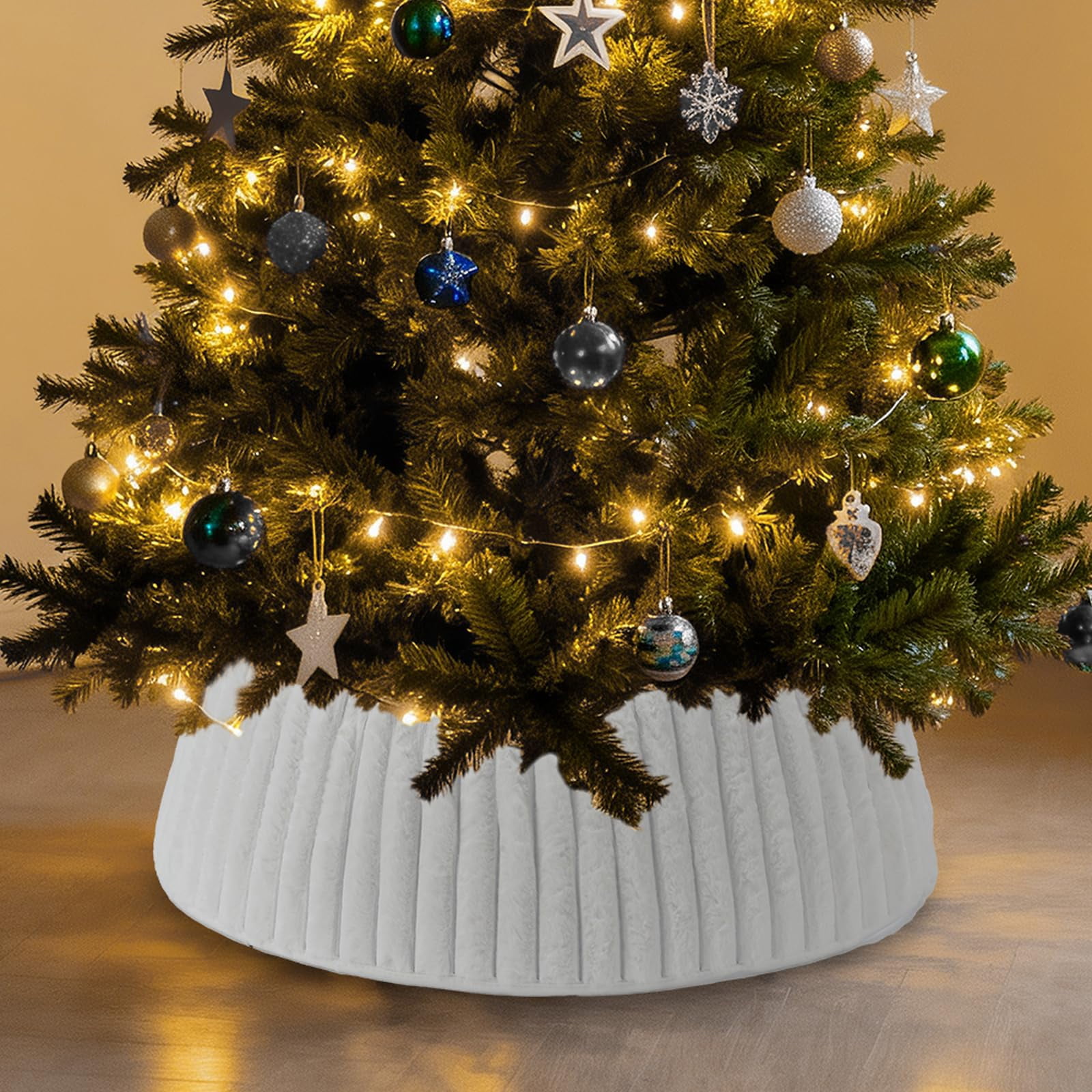 23-28 Inch White Textured Plush Tree Collar, Soft Foldable Stand Skirt ...