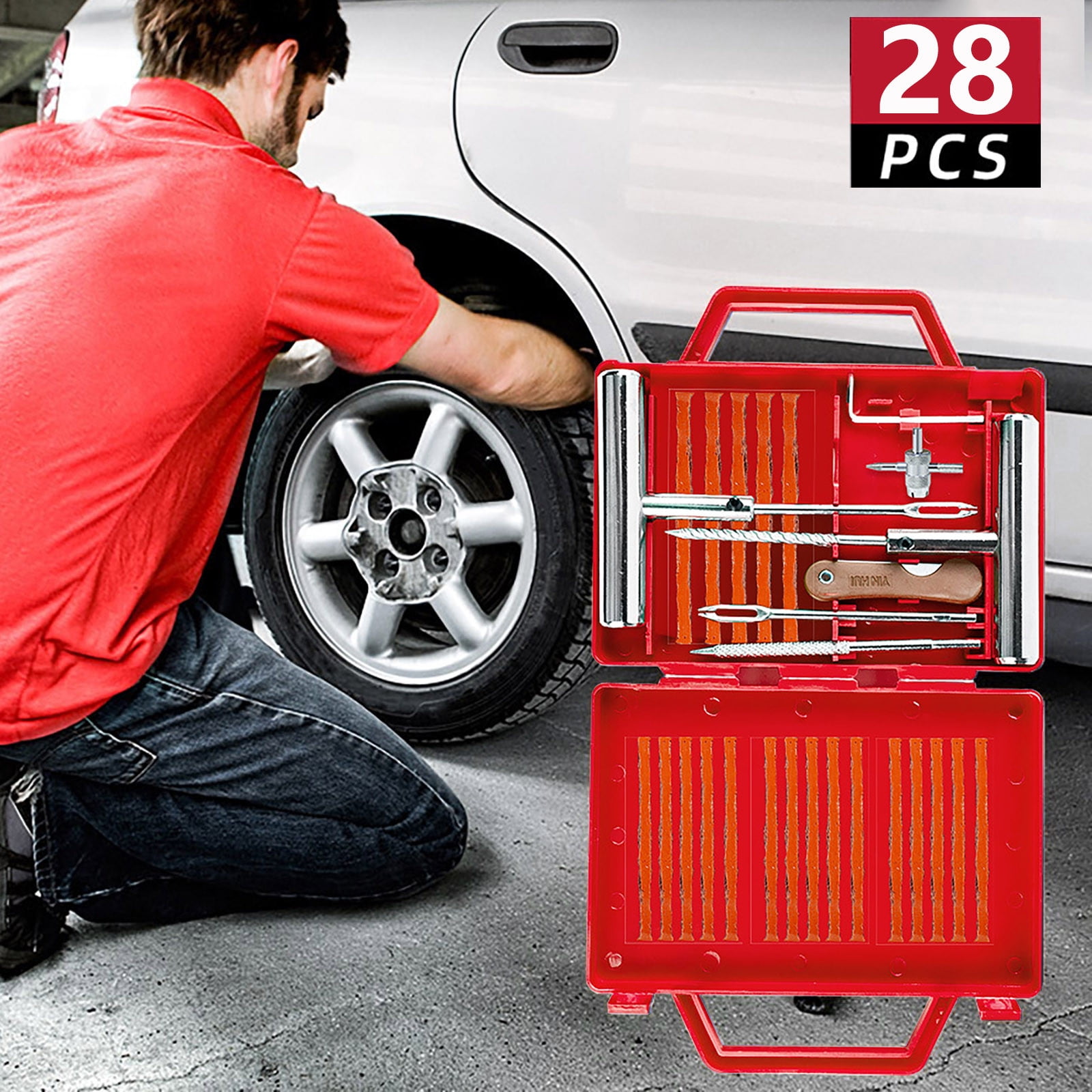 23/28pcs Tire Repair Kit, Emergency Puncture Fixing Tools for Car ...