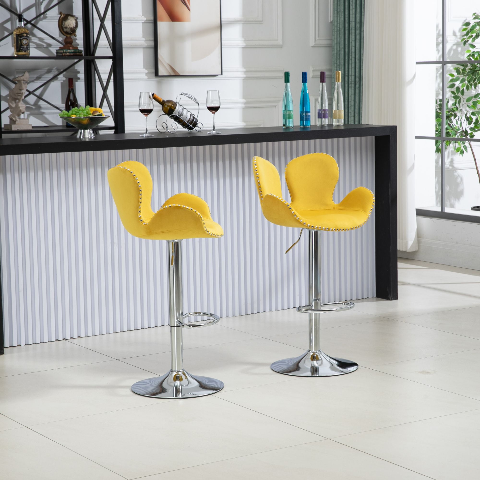 23-32 Inch Vintage Velvet Bar Stools, Counter Height Adjustable Swivel ...