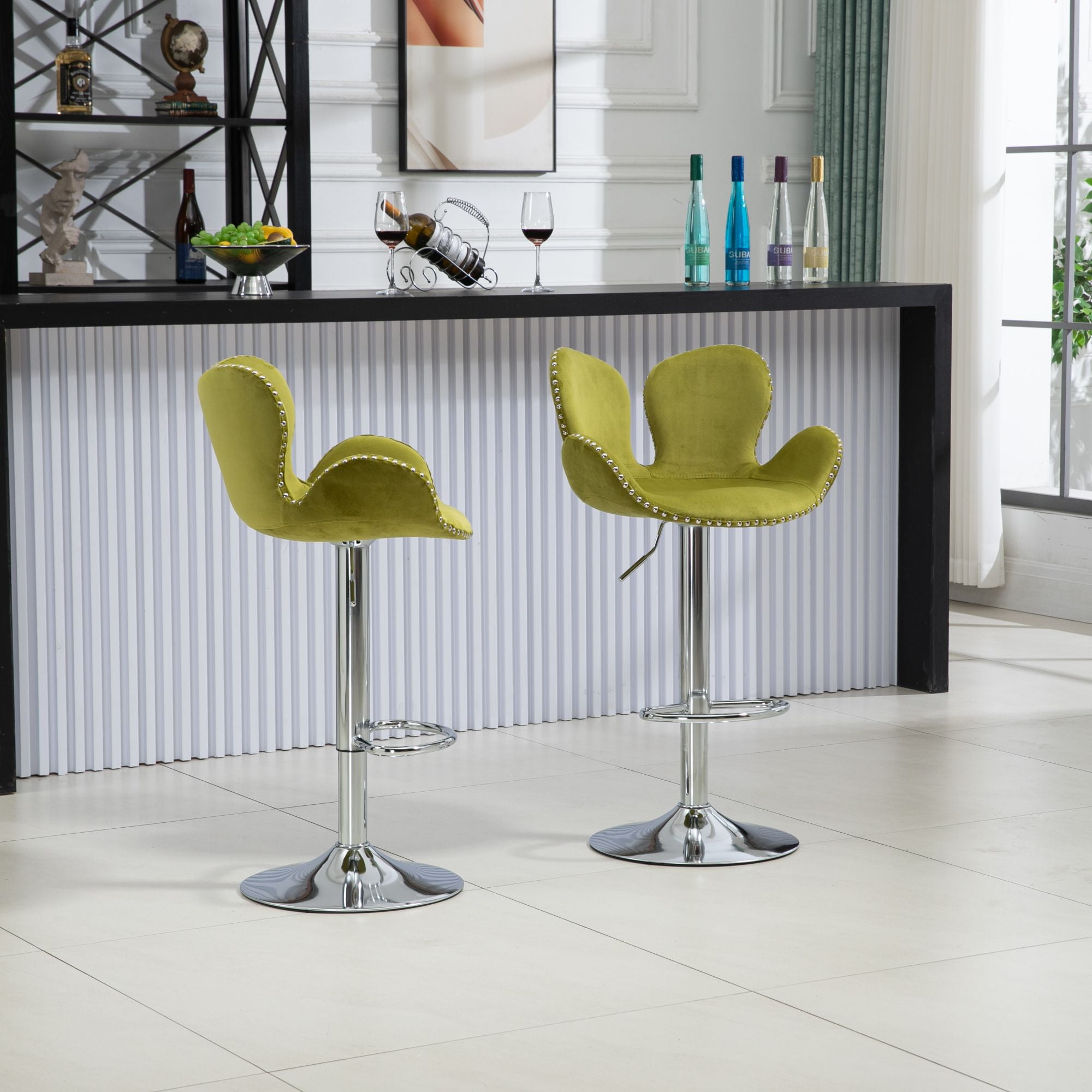 23-32 Inch Vintage Velvet Bar Stools, Counter Height Adjustable Swivel ...