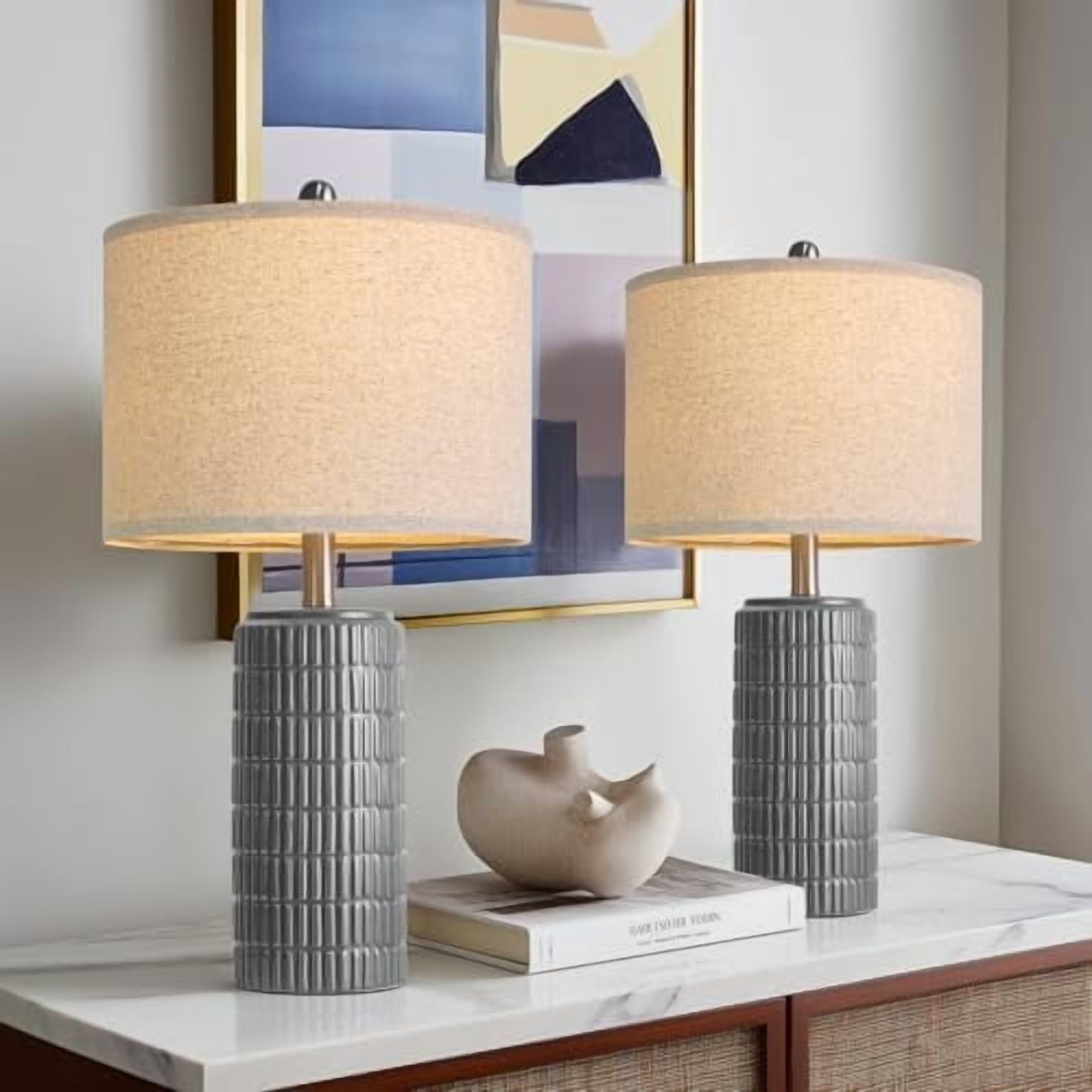 23" Ceramic Dark Gray Table Lamps Set of 2 for Living Room, Modern ...