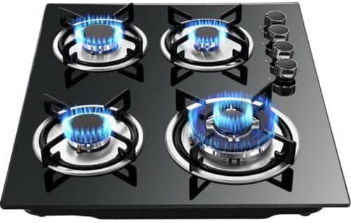 23" 4 Burners Gas Cooktop Black Tempered Glass Gas Cooktop Built-in LPG ...