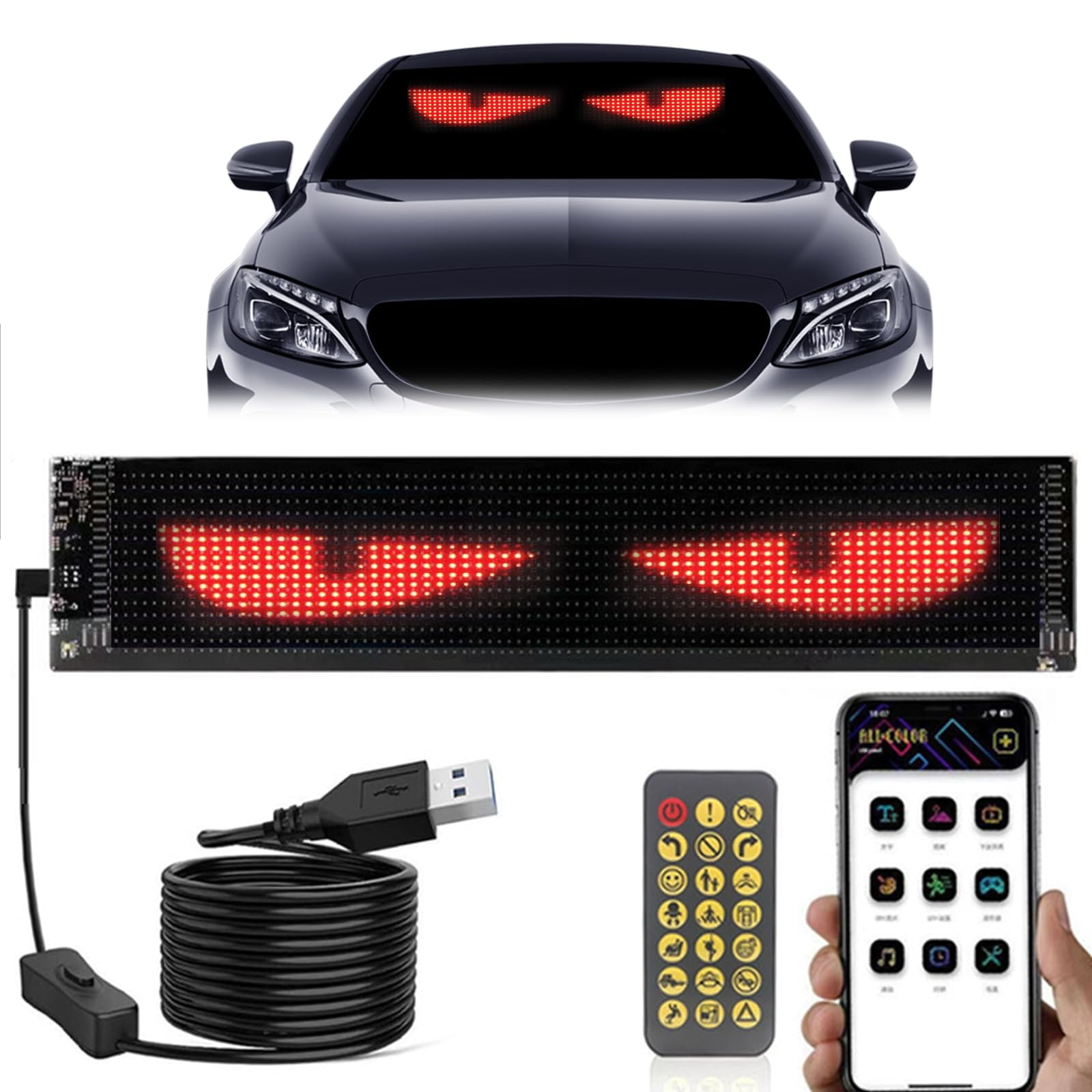 23.42x4.72in Programmable Devil Eyes KEF16 LED Screen for Car ...