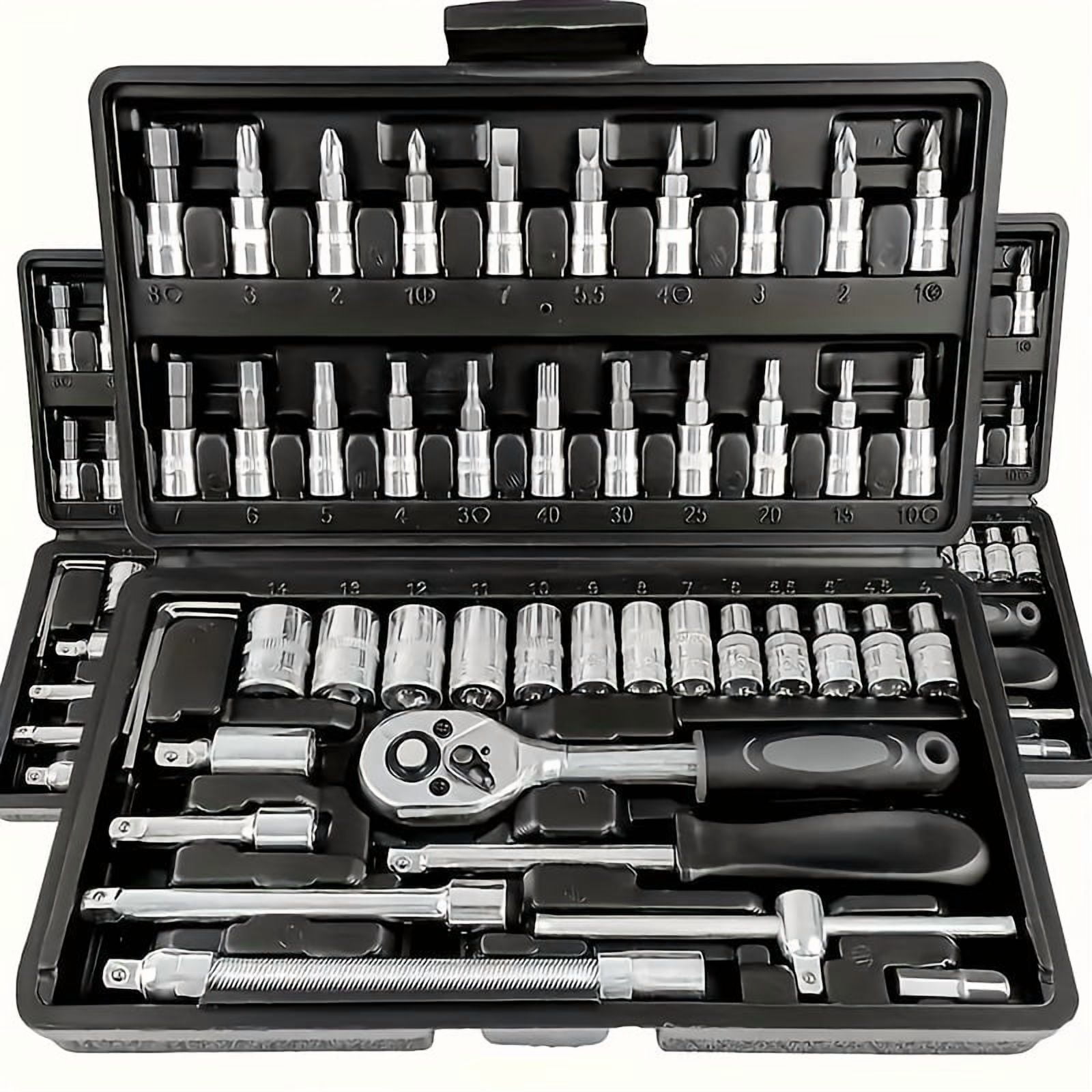 23/46/53Pcs Socket Ratchet Wrench Tool Set - Storage Trunks with Drill ...
