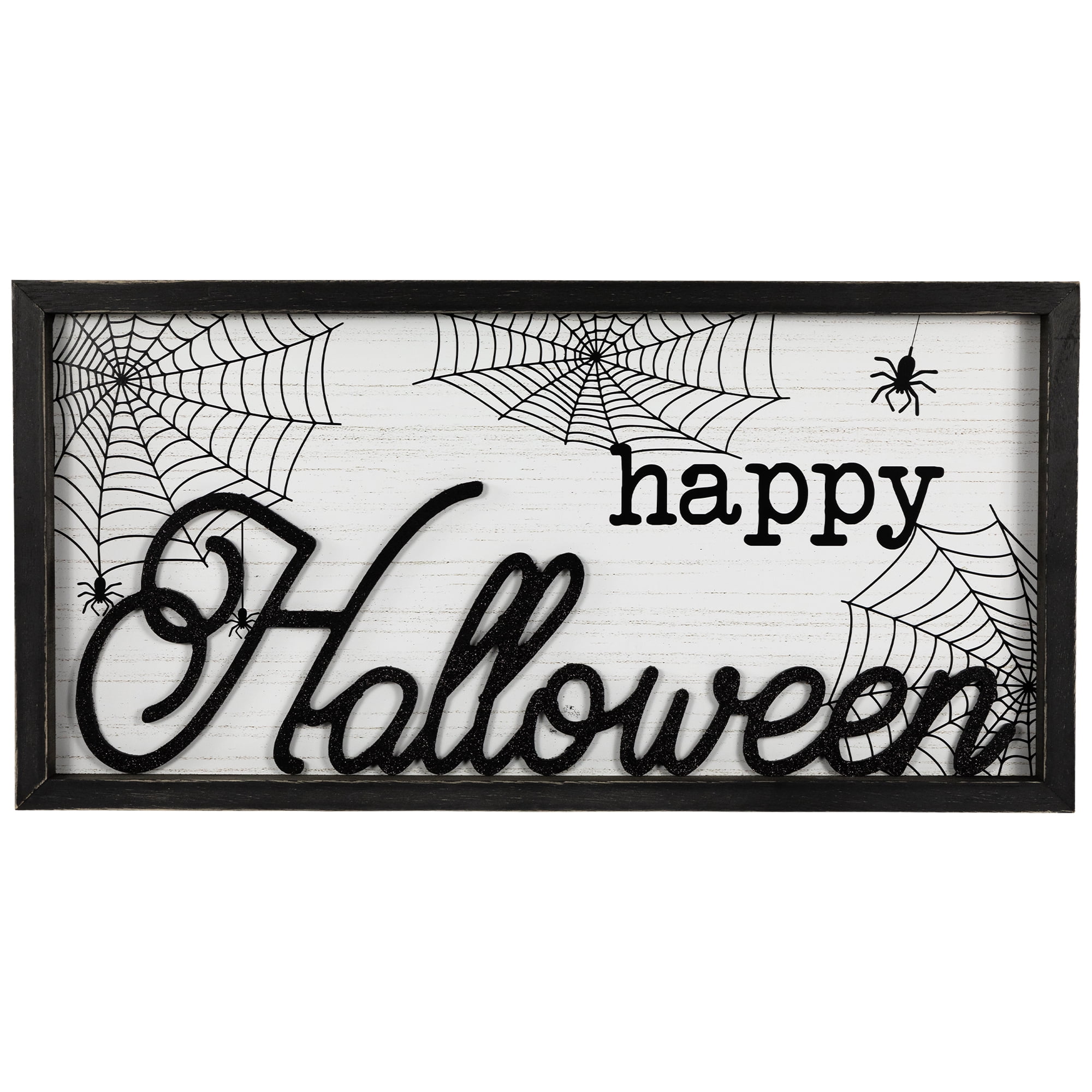Northlight 23.5in Wooden Happy Halloween Wall Sign with Glitter Spiders ...