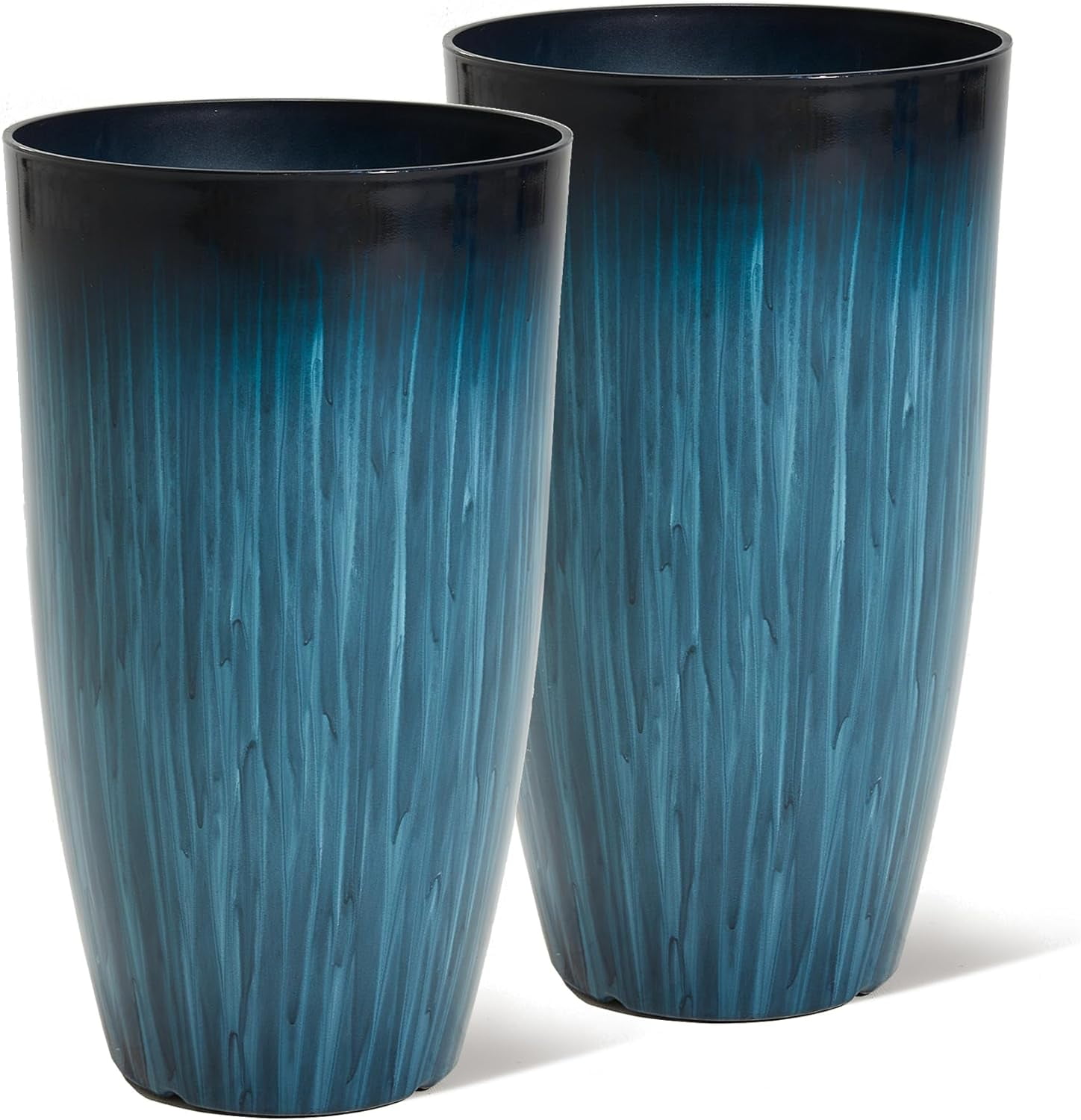 23.5" H. Large Plastic Planters - Set of 2 Gradient Blue Glossy Smooth ...