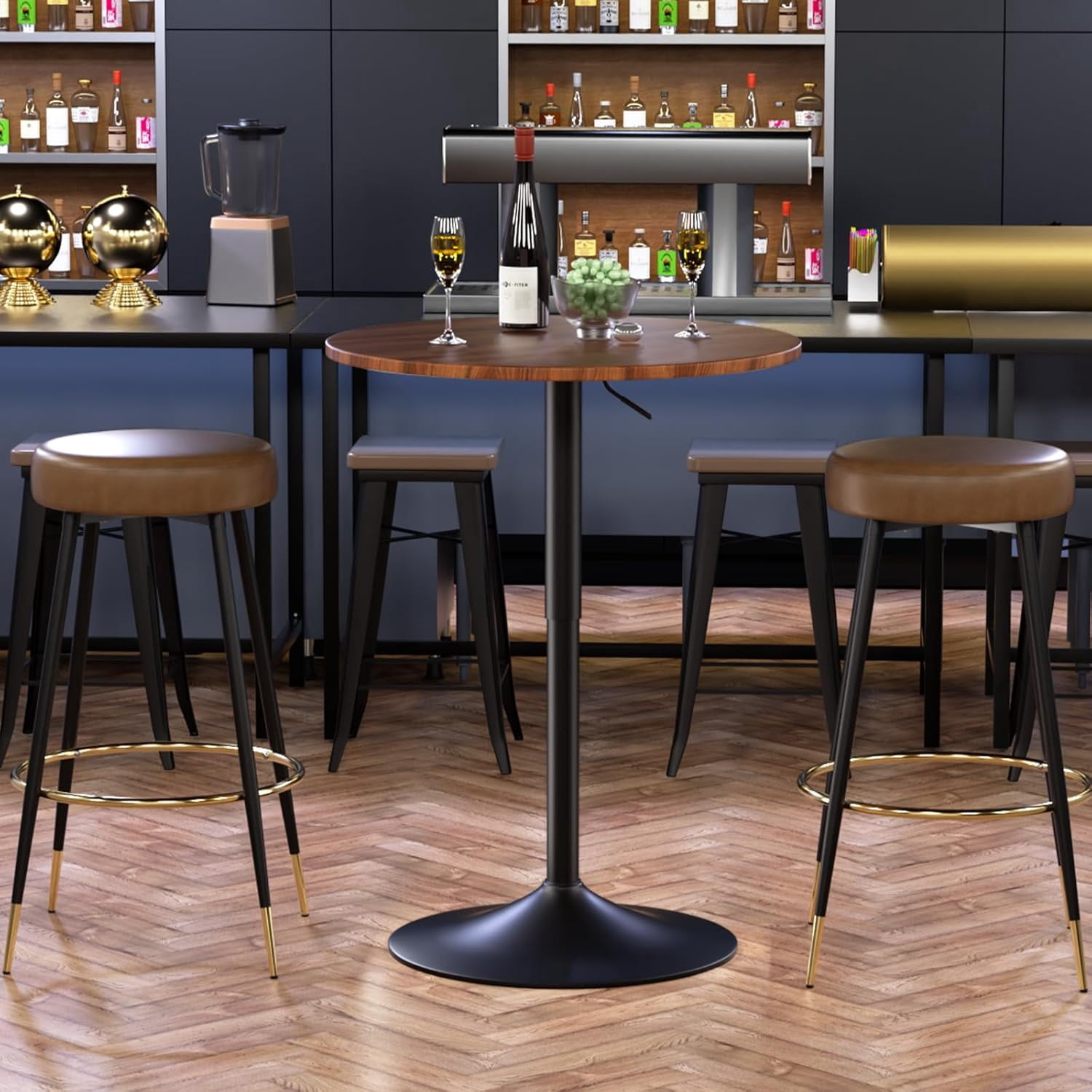 23.5 Inch Round Pub Table Cocktail Table, 27.5"- 36" Height-Adjustable ...