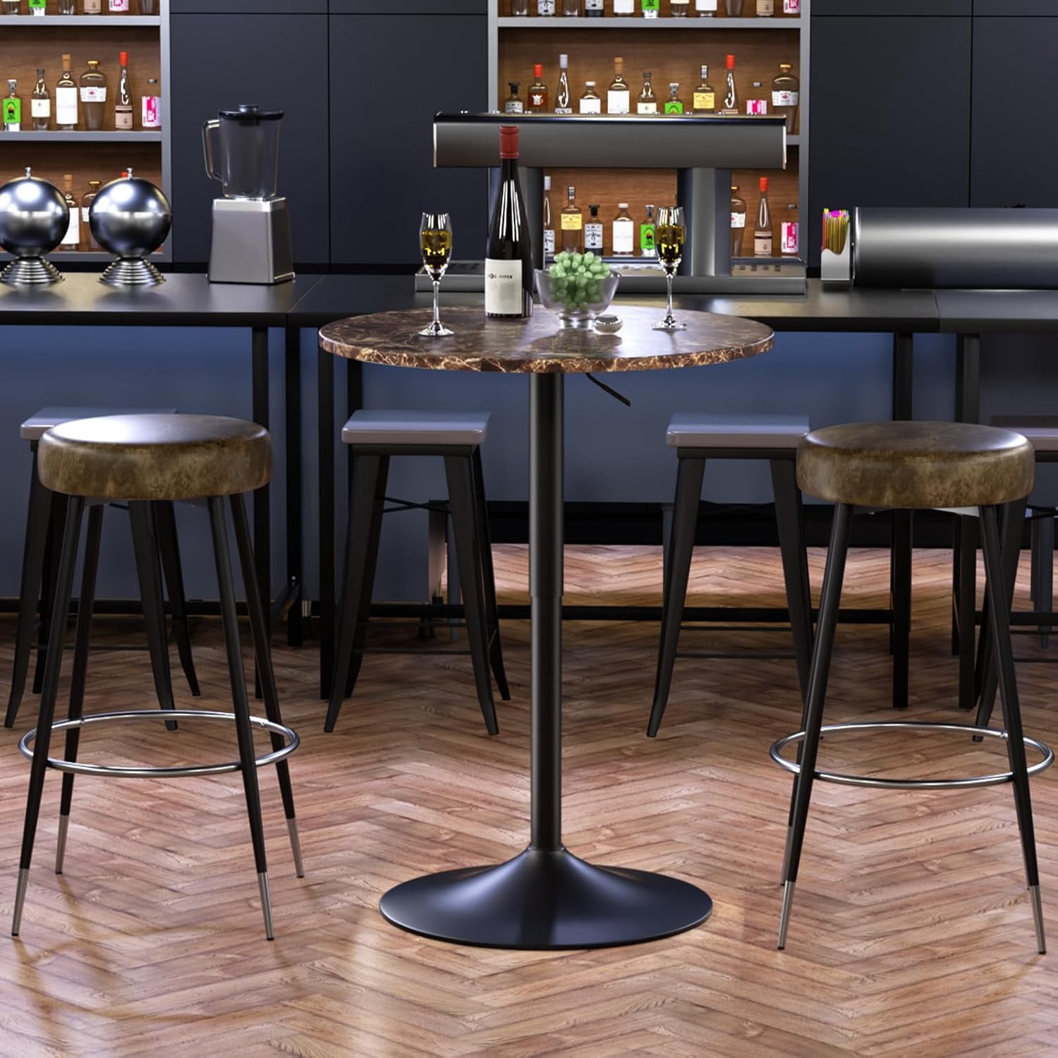 23.5 Inch Round Pub Table Cocktail Table, 27.5"- 36" Height-Adjustable ...