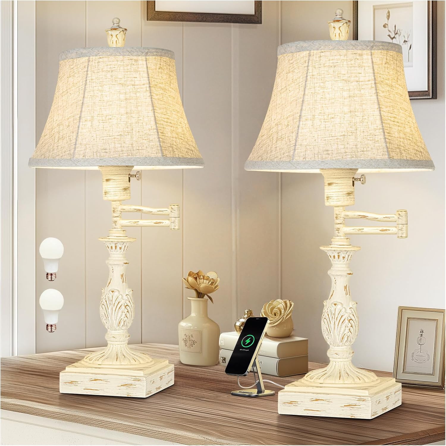 23.5" Rustic Traditional 350° Adjustable Swing Arm Table Lamp Set of 2 ...